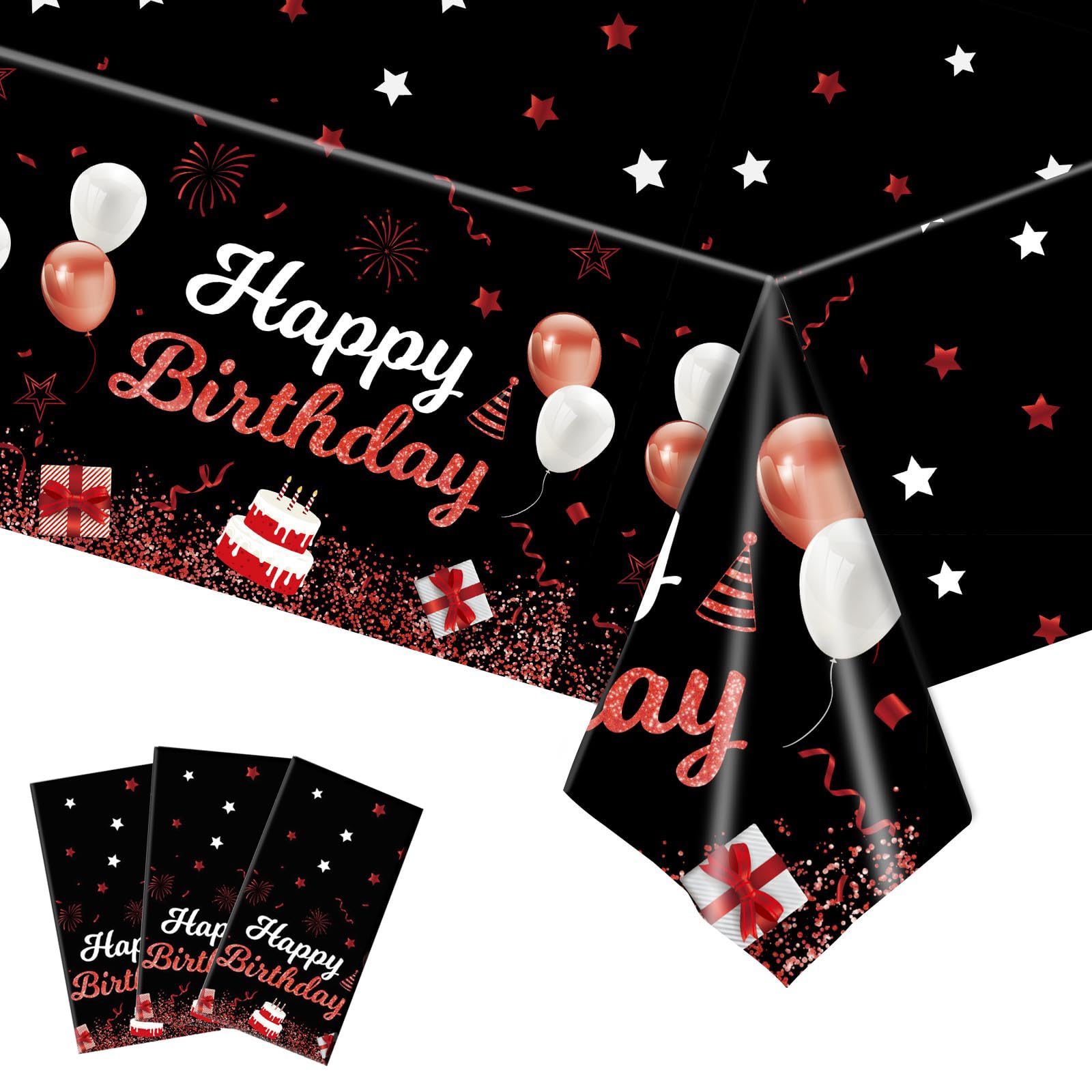 Amazon.com: MRJ Black Party Supplies 3 Pack Red and Black Stars Happy ...