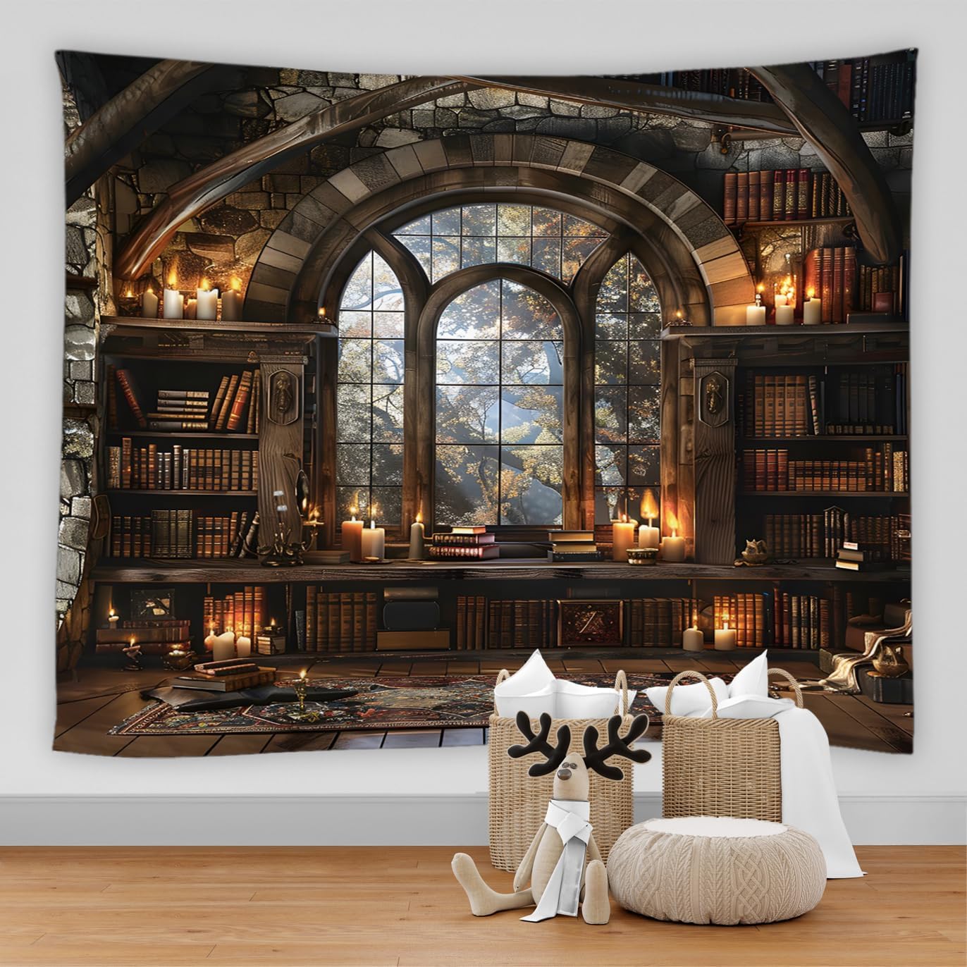Amazon.com: BNYARH Library Bookshelf Tapestry Vintage Medieval Magical ...