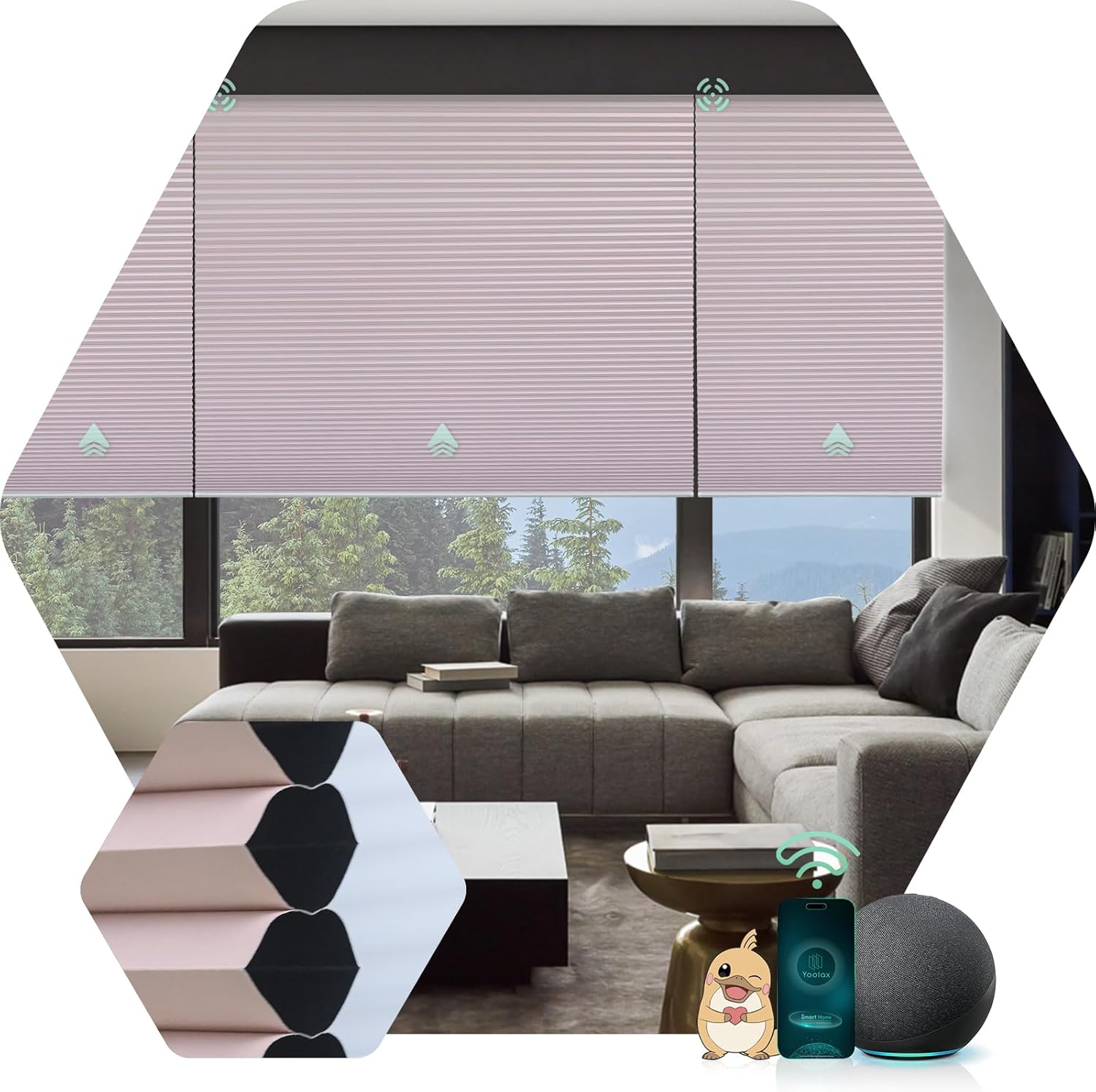 Amazon.com: Yoolax Motorized Cellular Shades Compatible with Alexa, Blackout Motorized Blinds ...