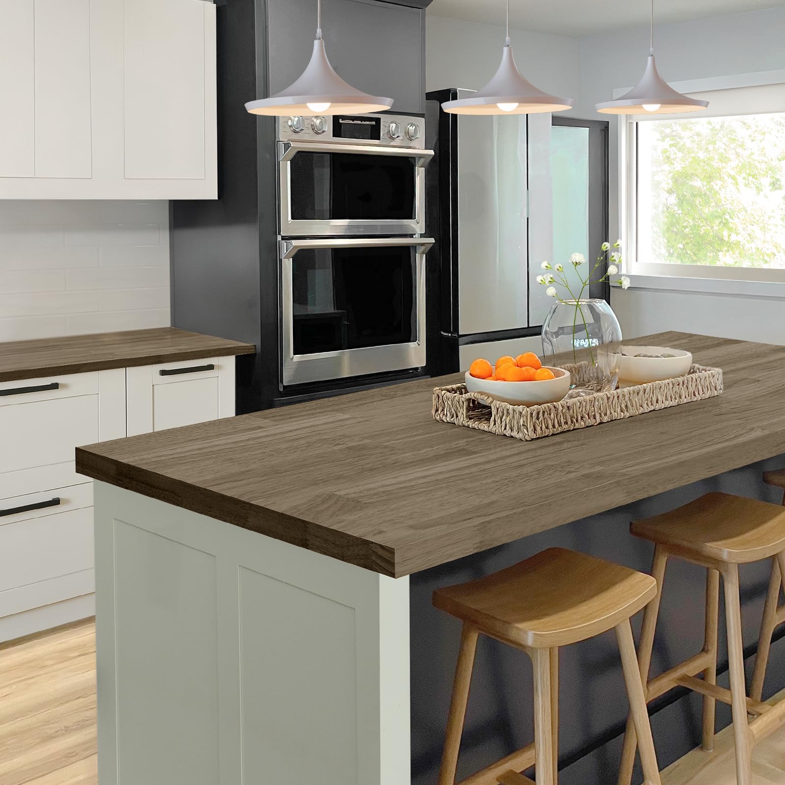 Bme Hevea Solid Wood Butcher Block Countertop in Walnut, Walnut Butcher ...