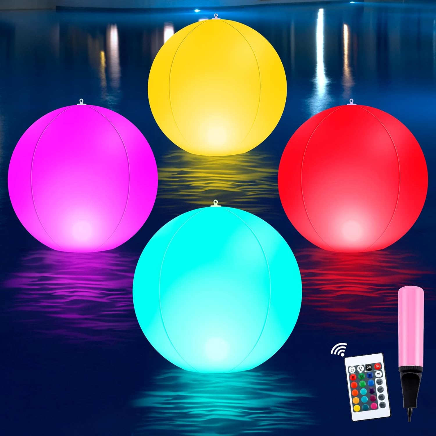 Amazon.com : Riakrum 4 Pcs 24 Inch Floating Pool Lights Large Solar 16 ...