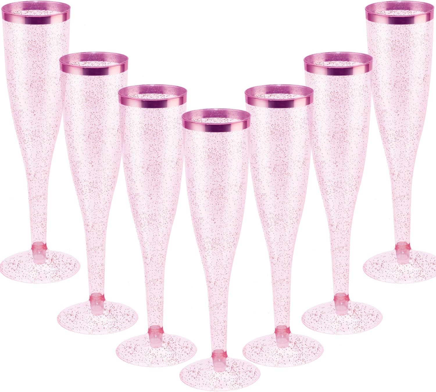 Amazon.com | Homy Feel 6.5 OZ Pink Glitter Pink Rim Plastic Champagne ...