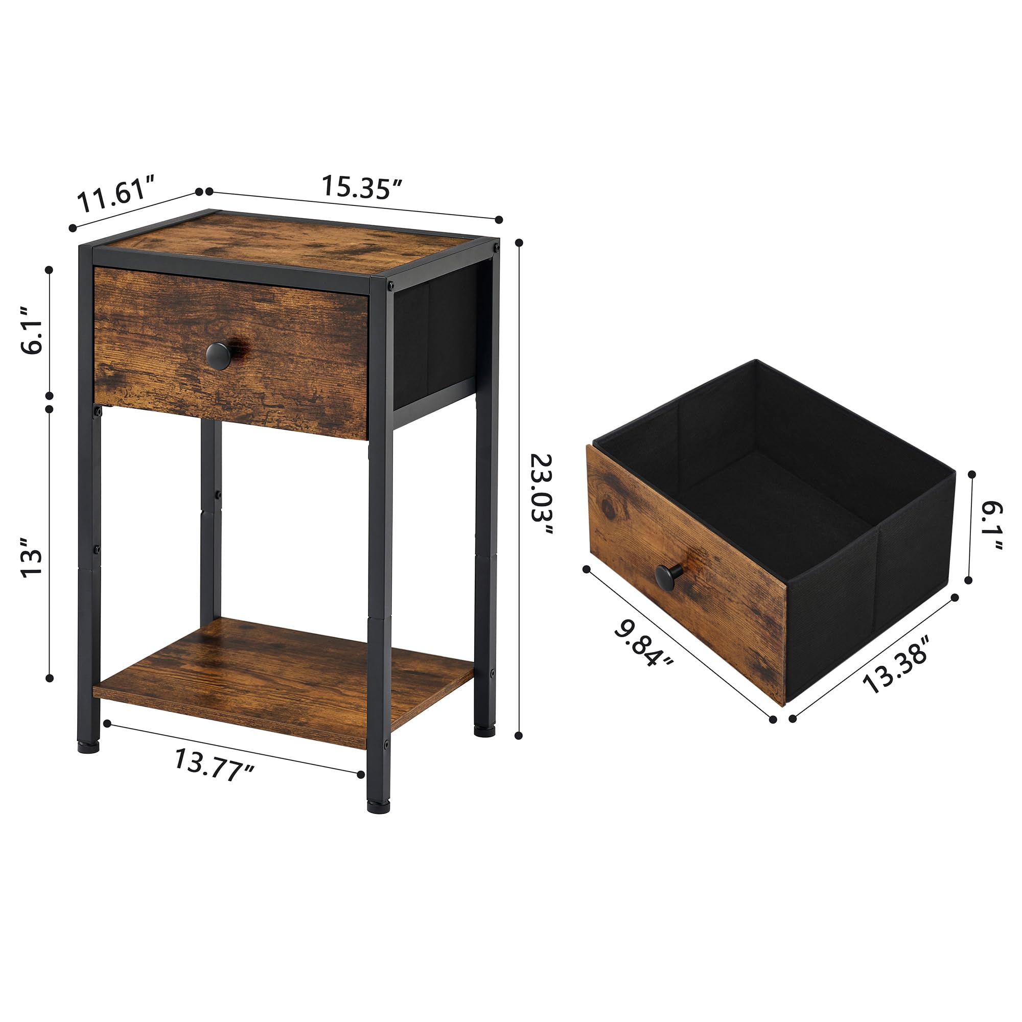 Snapklik.com : Gewudraw Nightstand, Rustic Brown End Table
