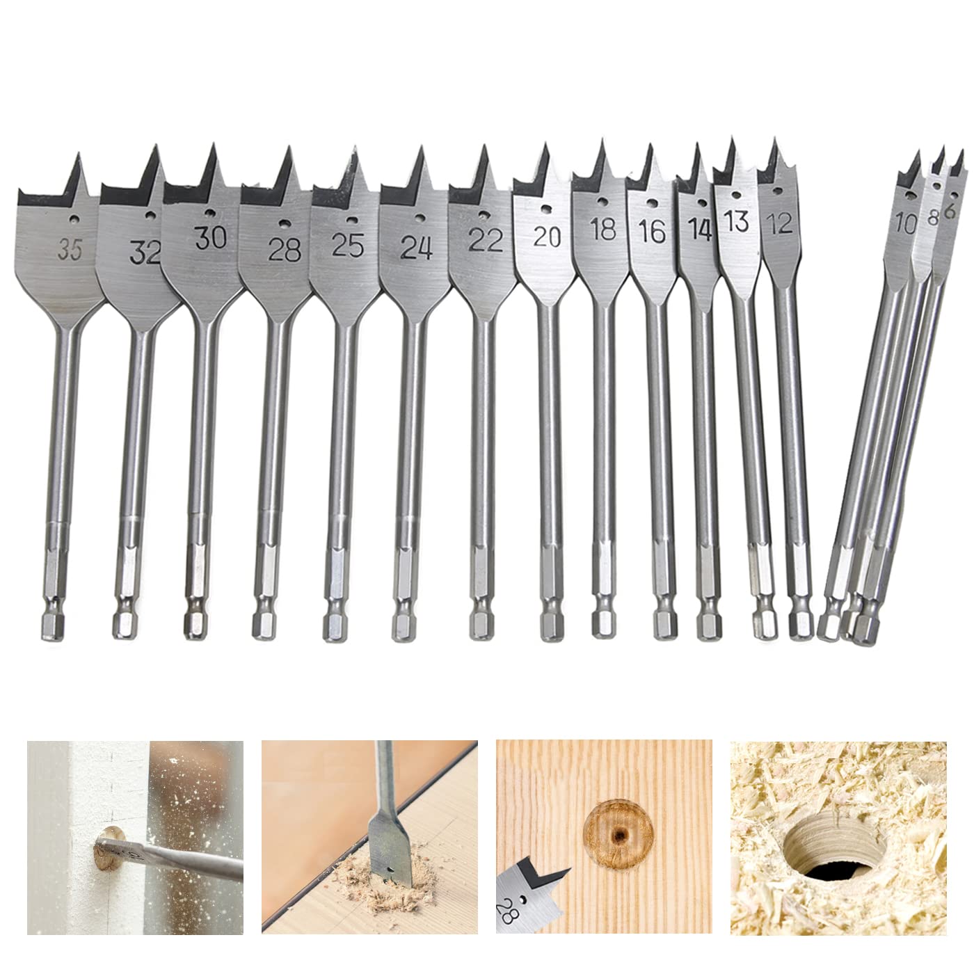 Woodworking Spade Drill Bits Set 16Pcs High Carbon Steel Hex Shank ...
