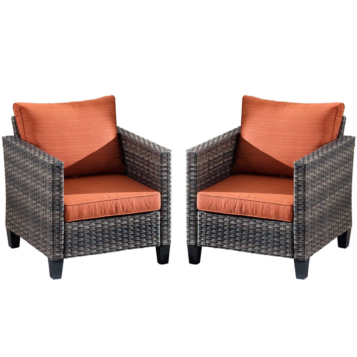 ovios Patio Furniture Set 2 Wicker Chairs All Weather Outdoor Single ...