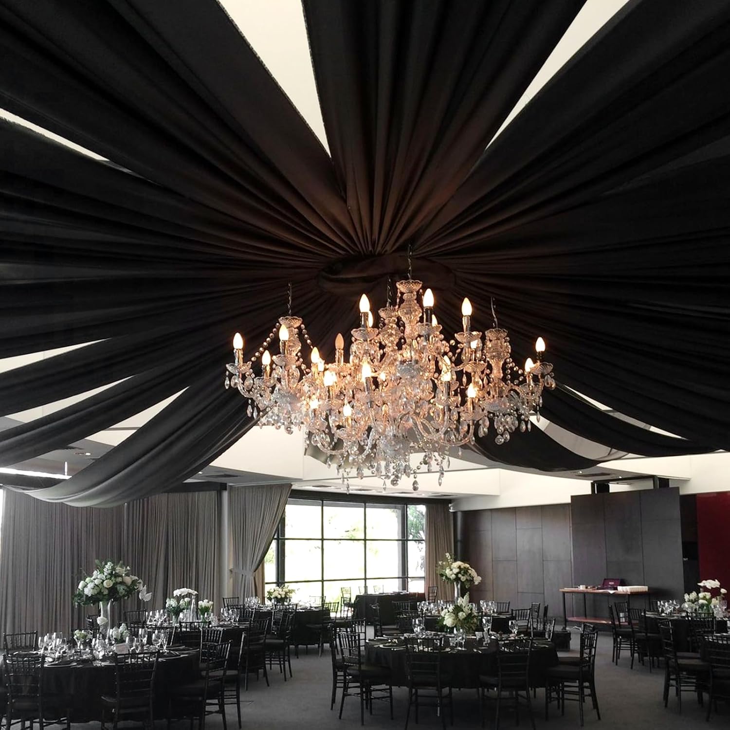 Amazon.com: 6 Panels Black Ceiling Drapes for Wedding Ceiling Drapes ...