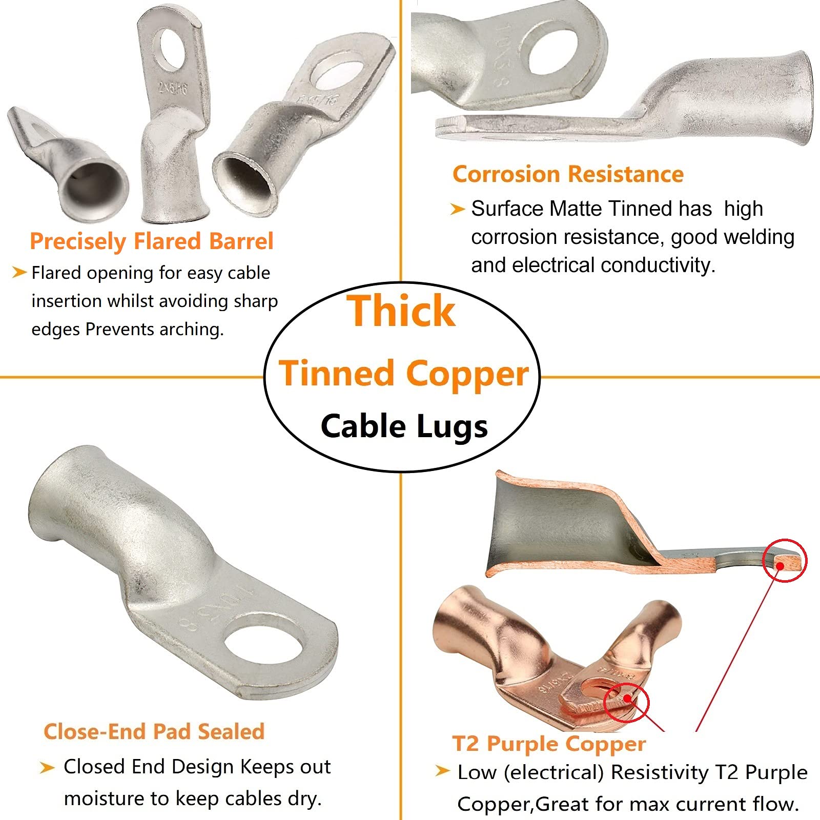 Snapklik.com : 100Tech Copper 0 Gauge Ring Terminals, 1/0 AWG-3/8 & 1/0 ...