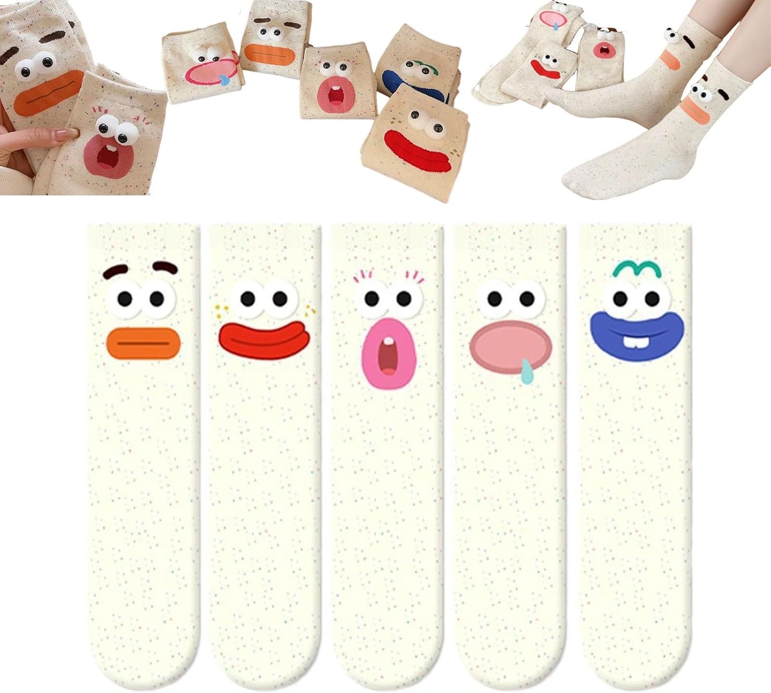 Azonee 5 Pack Crazy Funny Emotion Socks for Women Cute Crew Socks ...