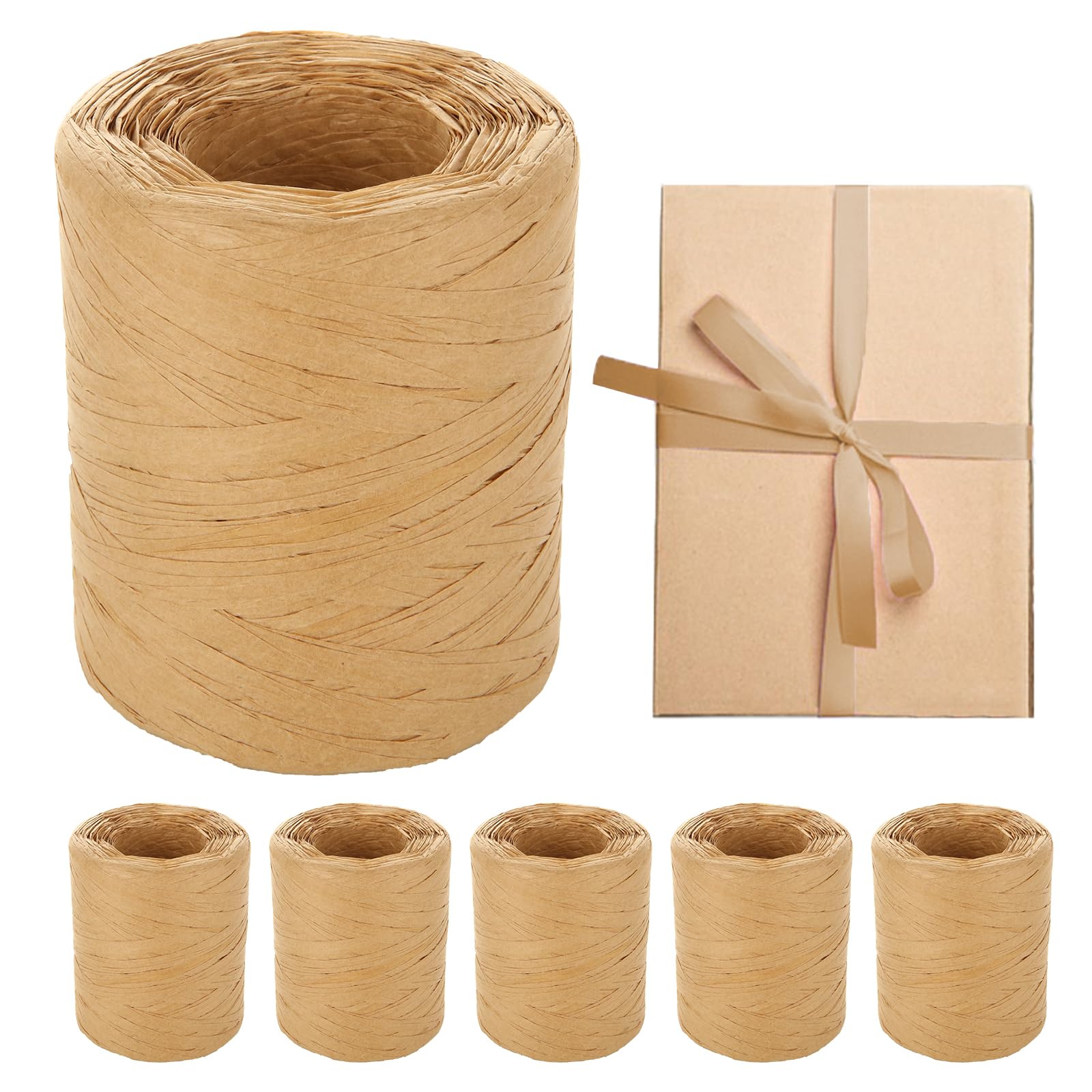 YOUNTHYE 6 Roll Raffia Ribbon, 1200m Paper String Natural Raffia Ribbon ...