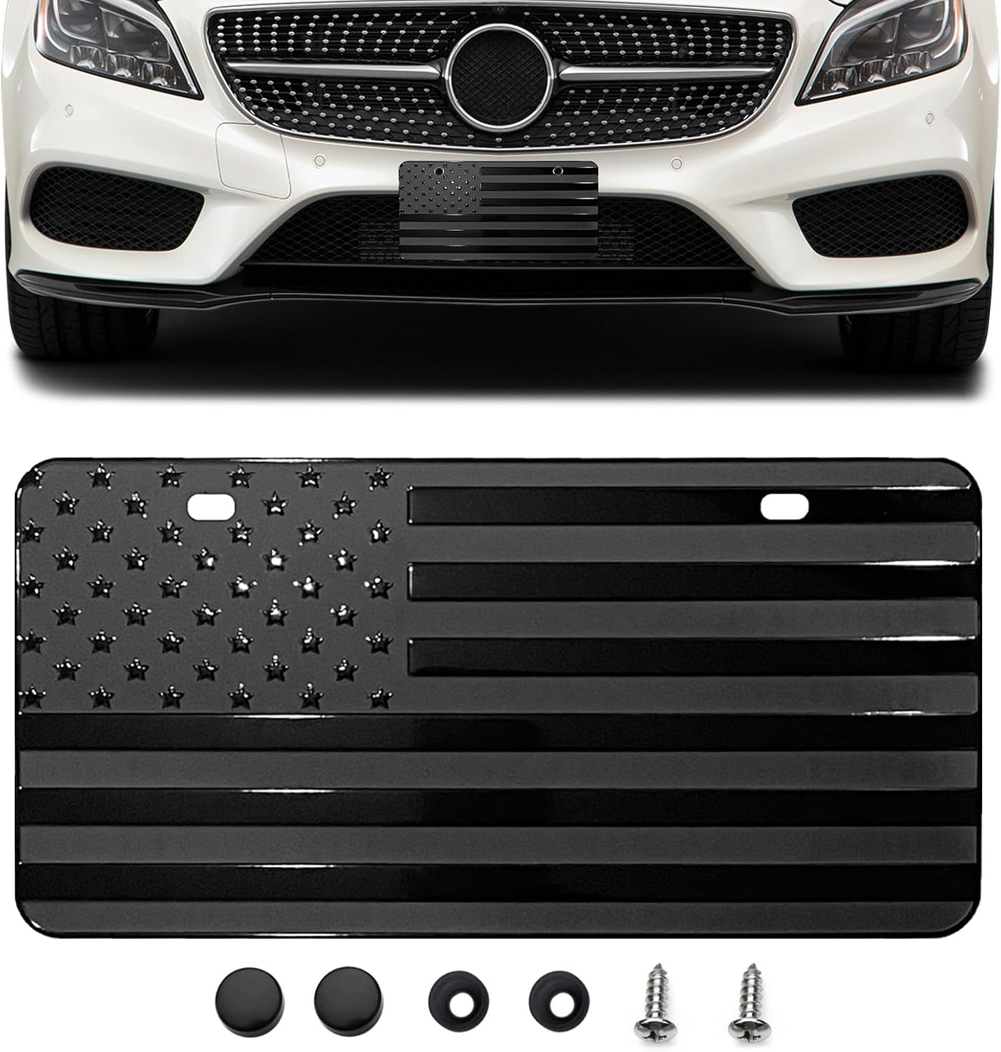 Amazon.com: Eponcia American Flag Front License Plate, Custom Black ...