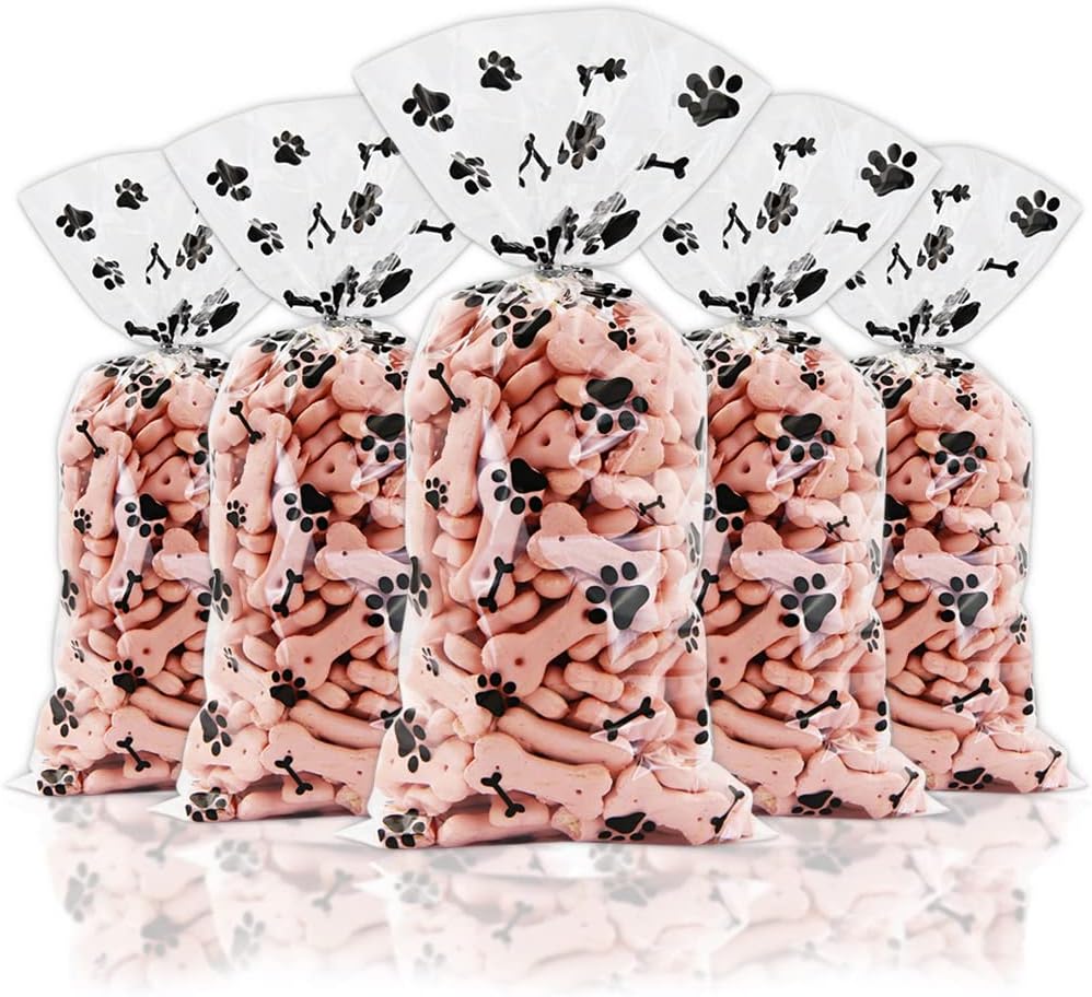 Amazon.com: Boerni 100 Pieces Pet Paw Bone Print Cellophane Bags, Dog ...