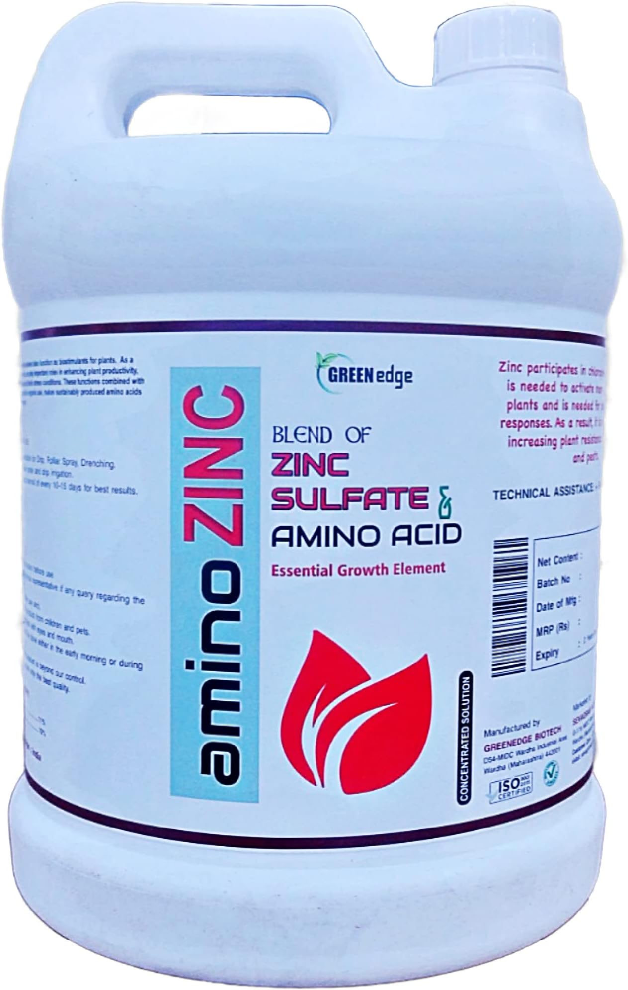 Greenedge Organic Aminozinc (Chelated Zinc: Amino Acid) Fertilizer (5 ...