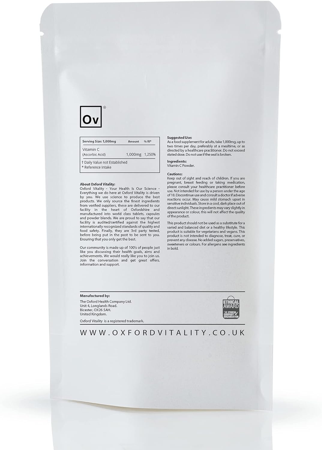 OV Oxford Vitality | Vitamin C Powder | Immune System Health ...