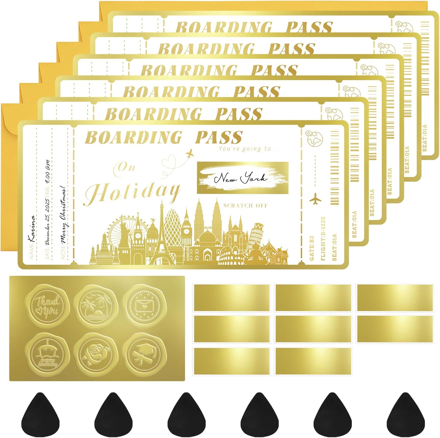 6PCS Golden Boarding Pass Gift Ticket, Golden Flight Ticket Scratch-off ...