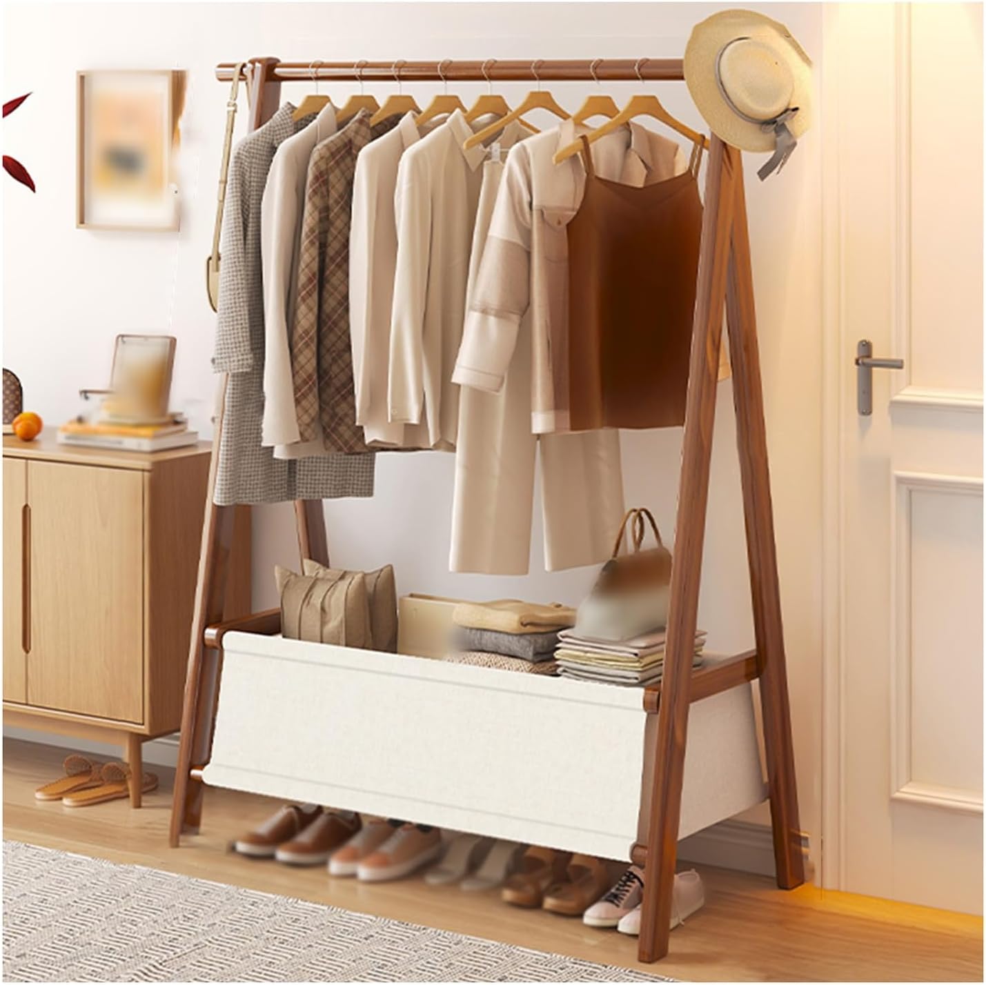 Amazon.com: Foldable Clothing Garment Rack, Wooden Clothes Hanging Rack ...