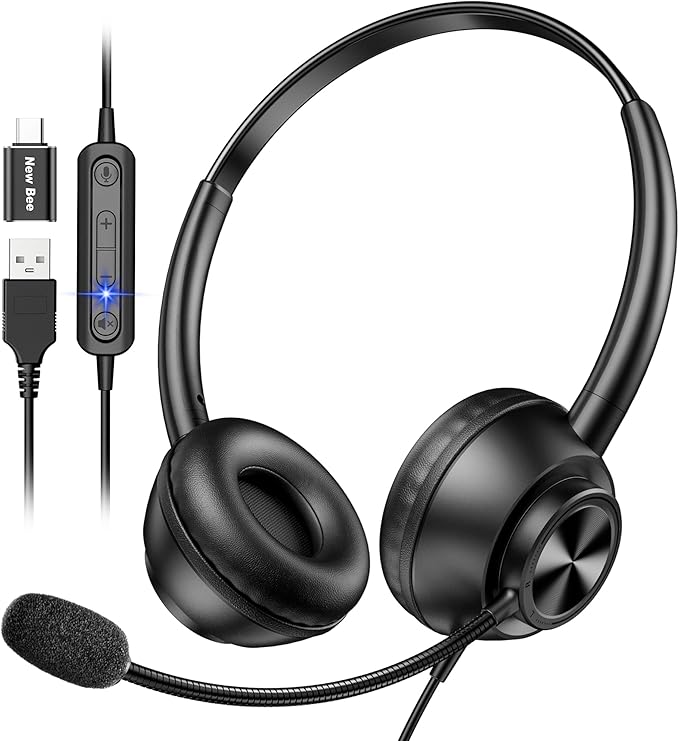 New bee USB Headset with Microphone, Computer Headset with Microphone ...