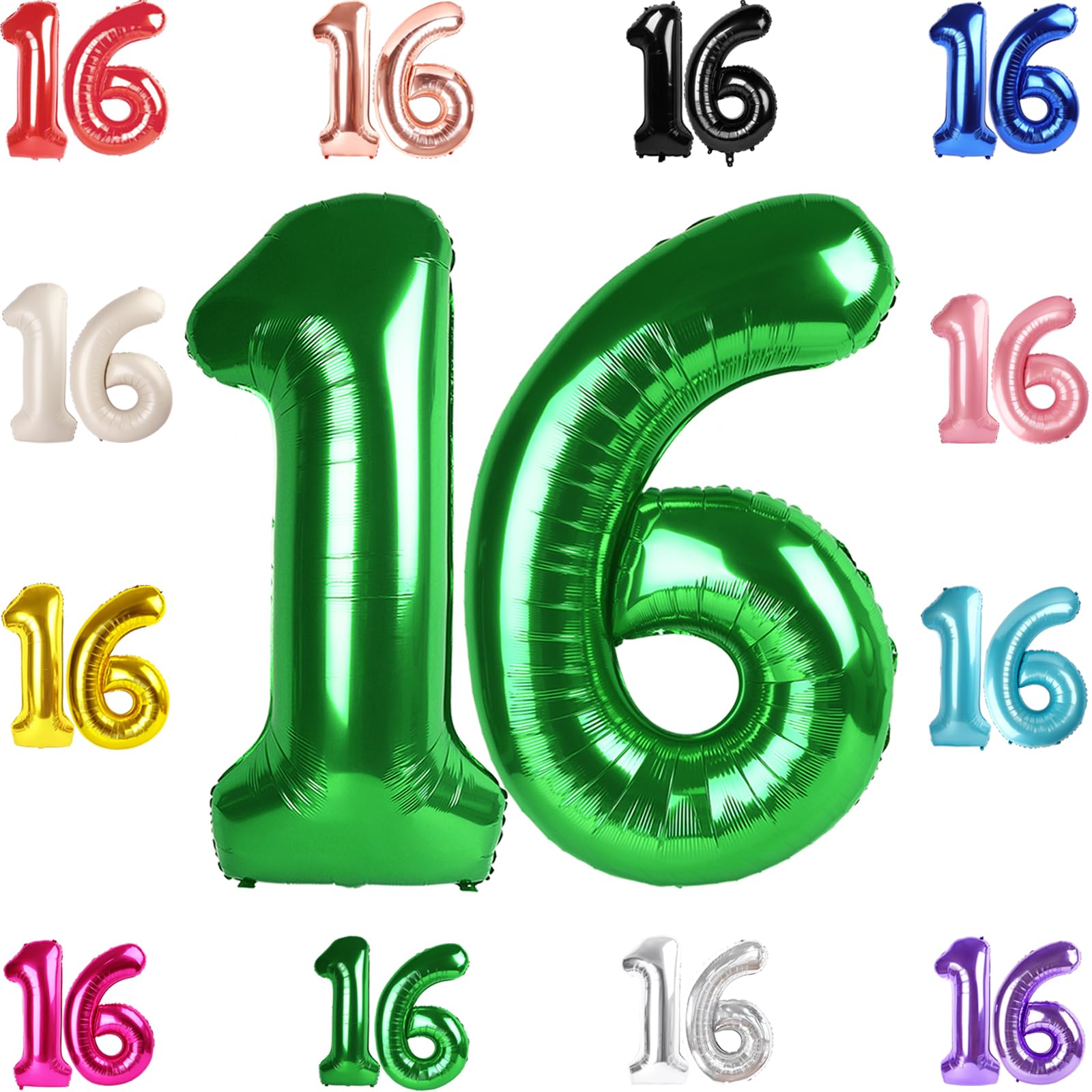 Snapklik.com : 16 Balloon Number, Green Number 16th Birthday Balloons ...