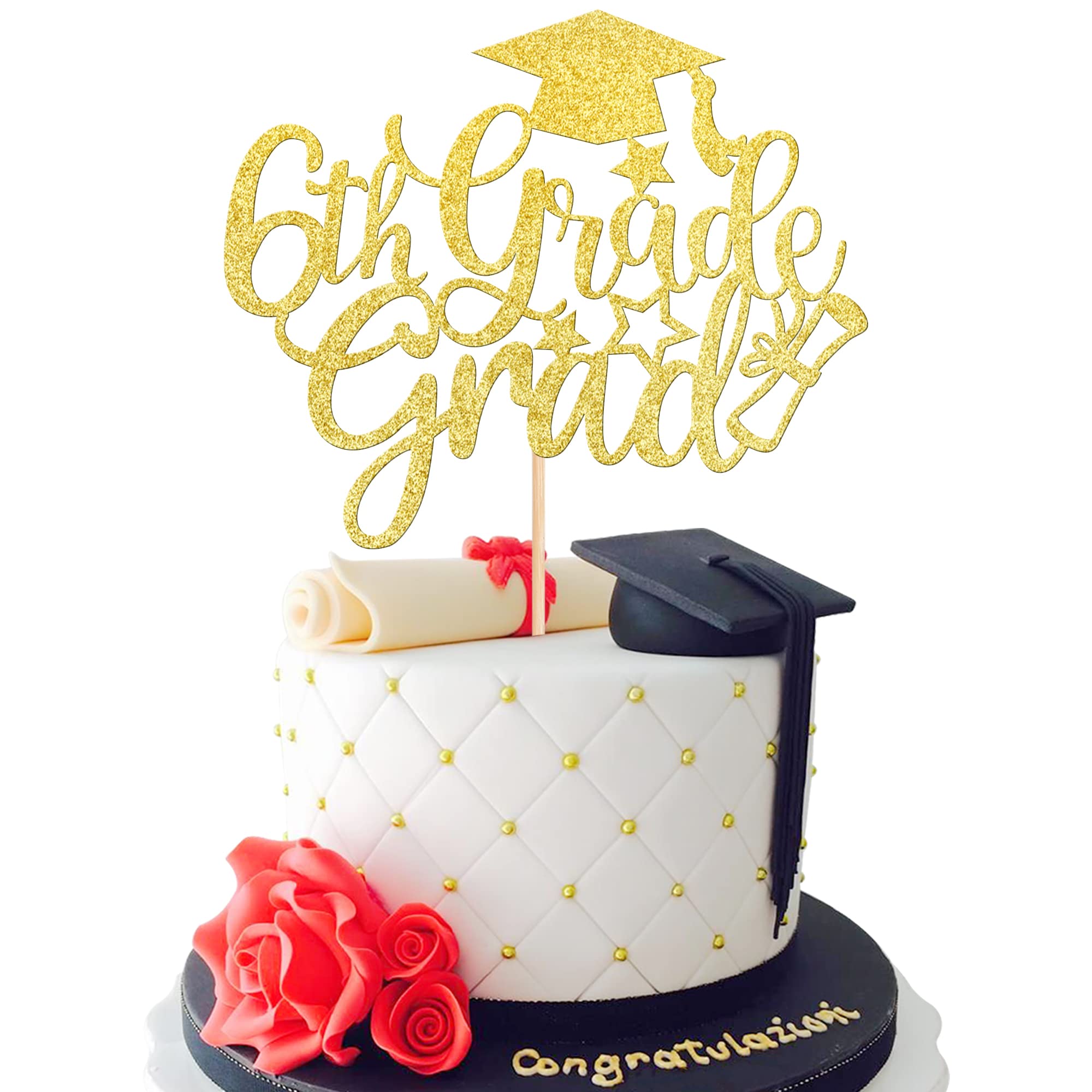 Amazon.com: 1 PCS 6th Grade Grad Cake Topper with Glitter Diploma Class ...