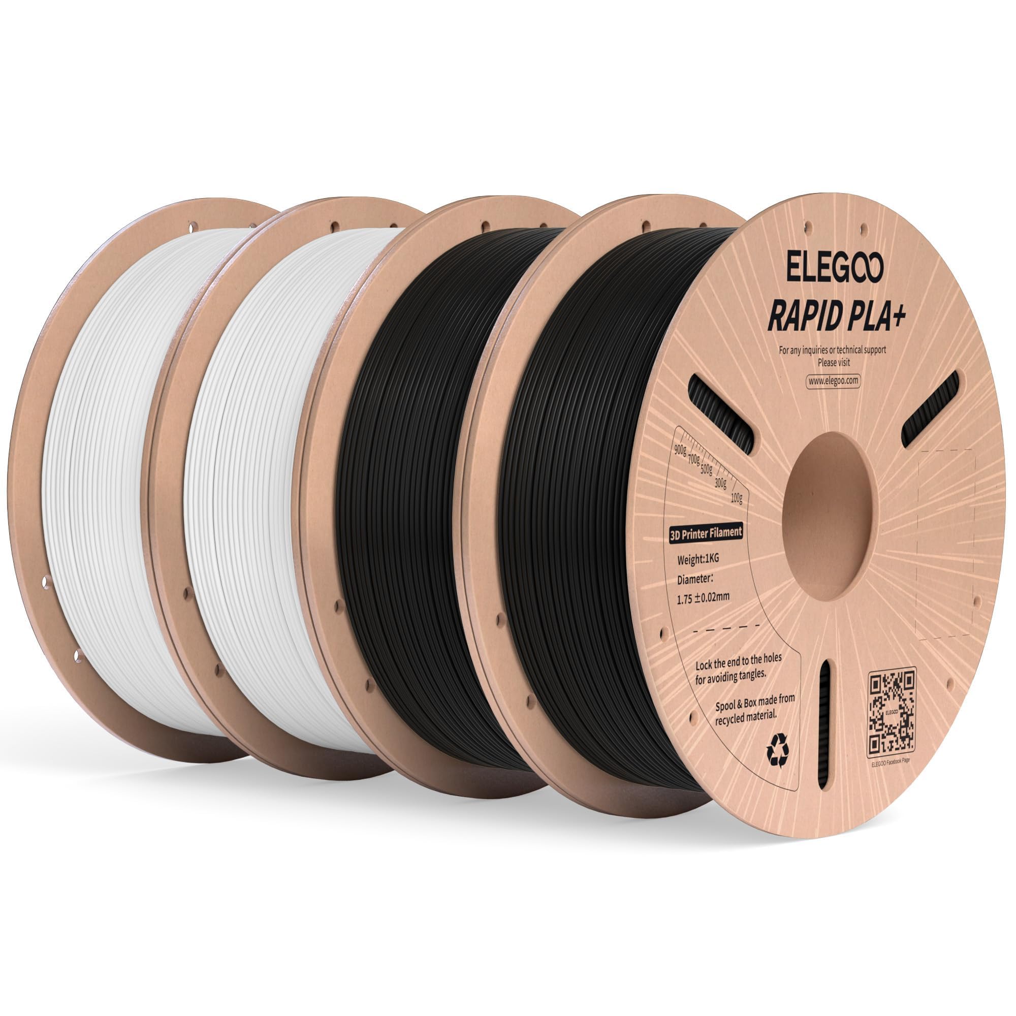 ELEGOO Rapid PLA Plus Filament 1.75mm Black&White 4KG, PLA+ 3D Printer ...