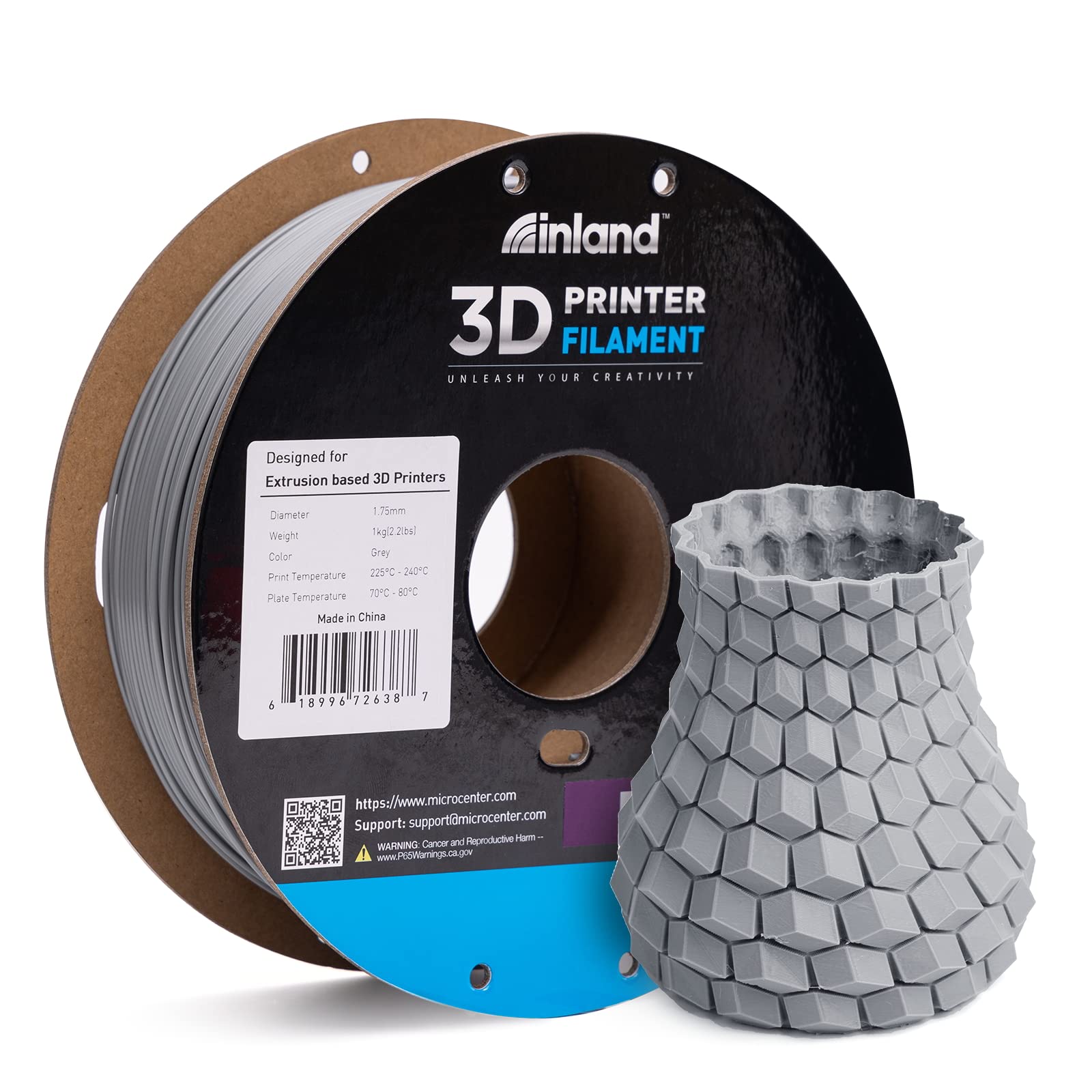 Inland 1.75mm Gray PETG 3D Printer Filament, Dimensional Accuracy +/- 0 ...