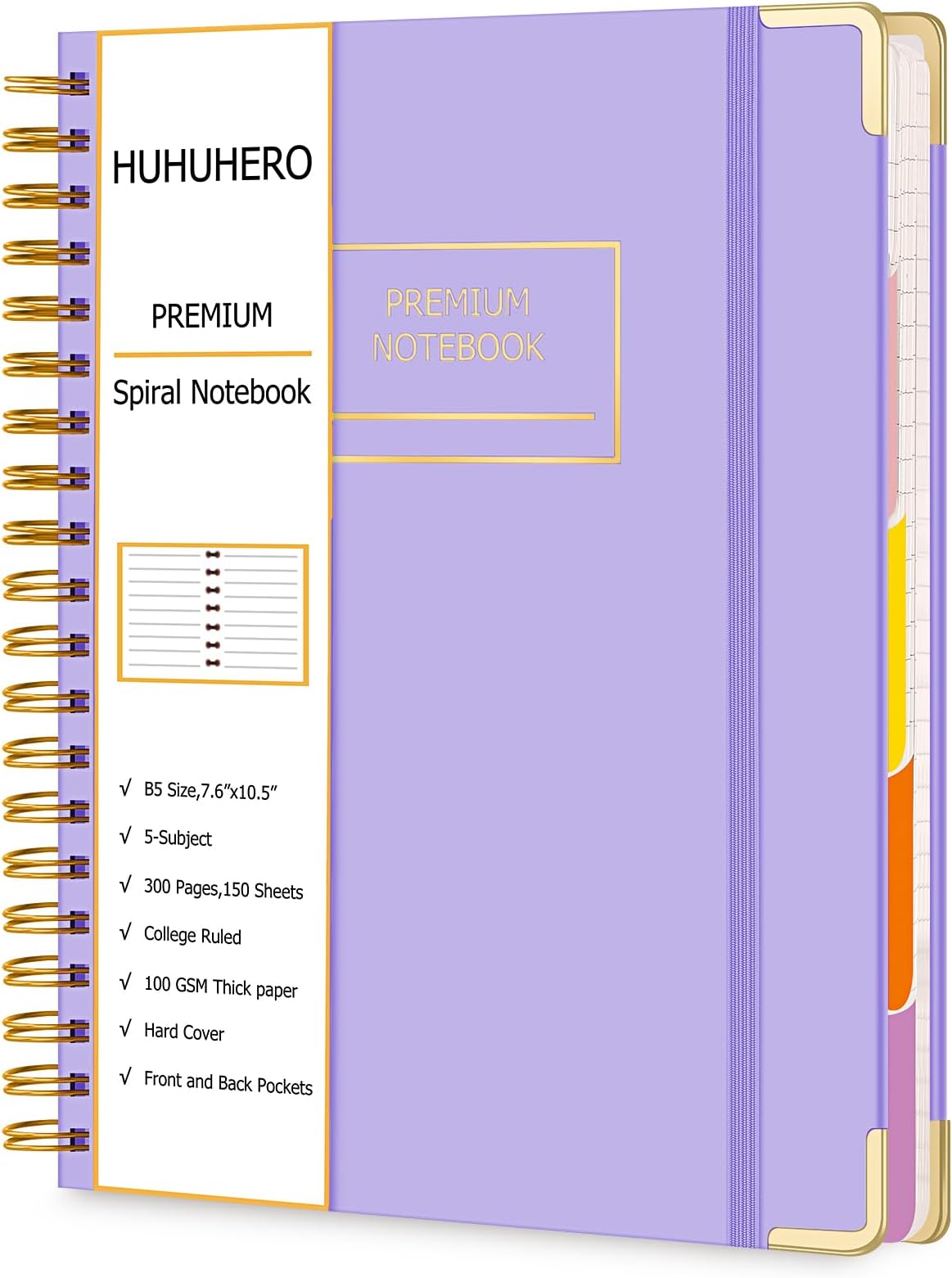 Amazon.com : Huhuhero Spiral Notebook, College Ruled Notebook with 5 ...