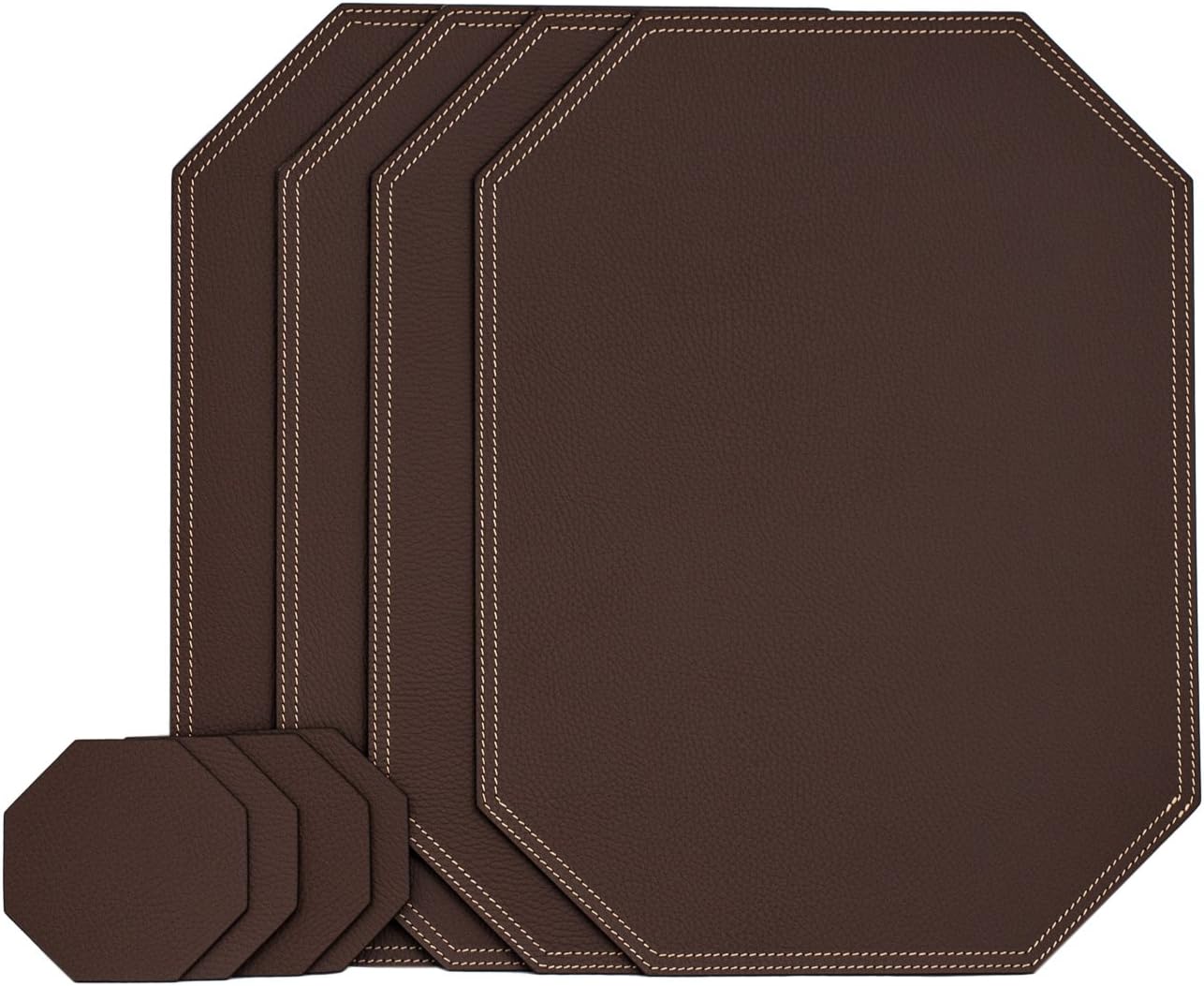 Amazon.com: Nikalaz Set of Large Brown Octagon Placemats and Coasters ...