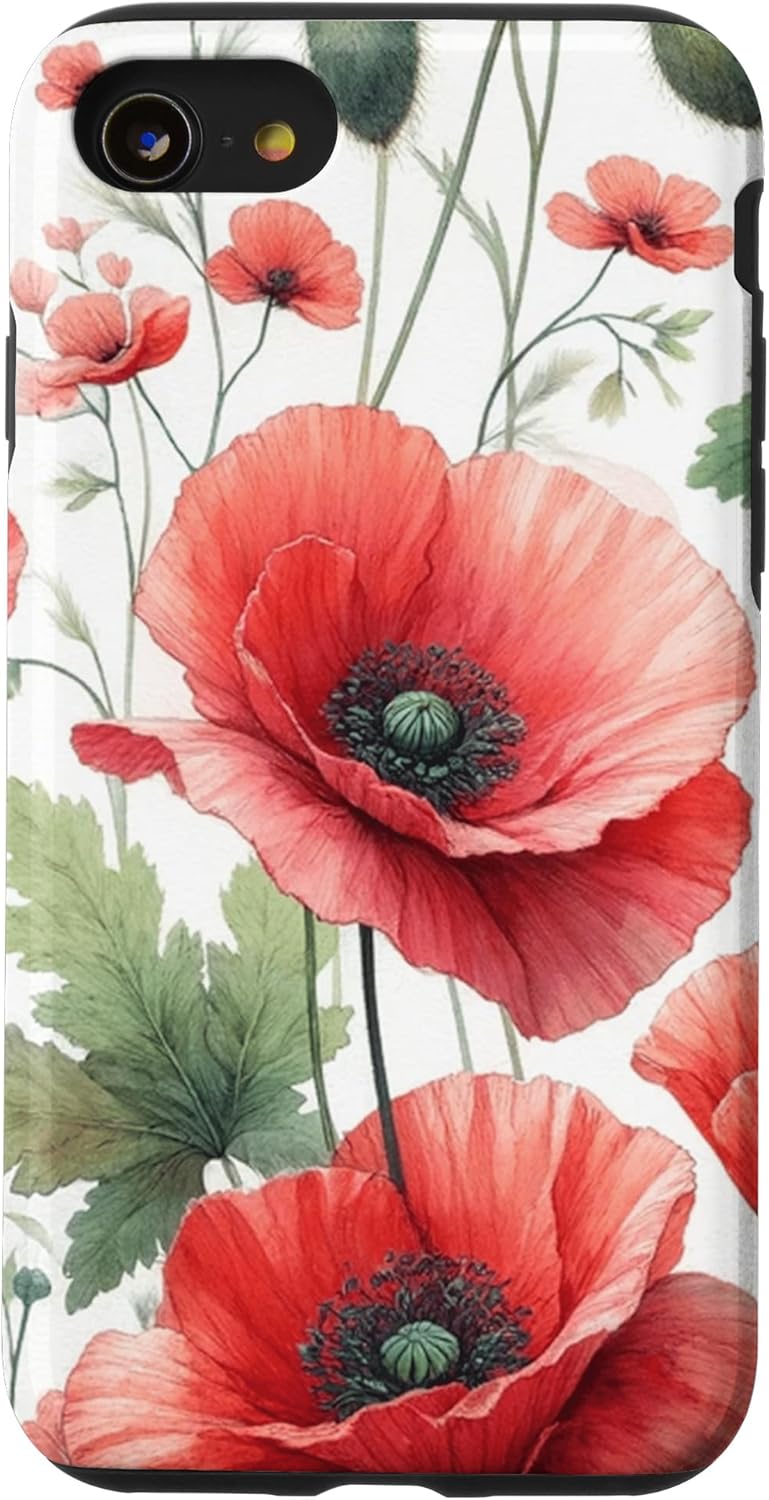 Amazon.com: iPhone SE (2020) / 7 / 8 Red Poppy Vintage Cottagecore ...