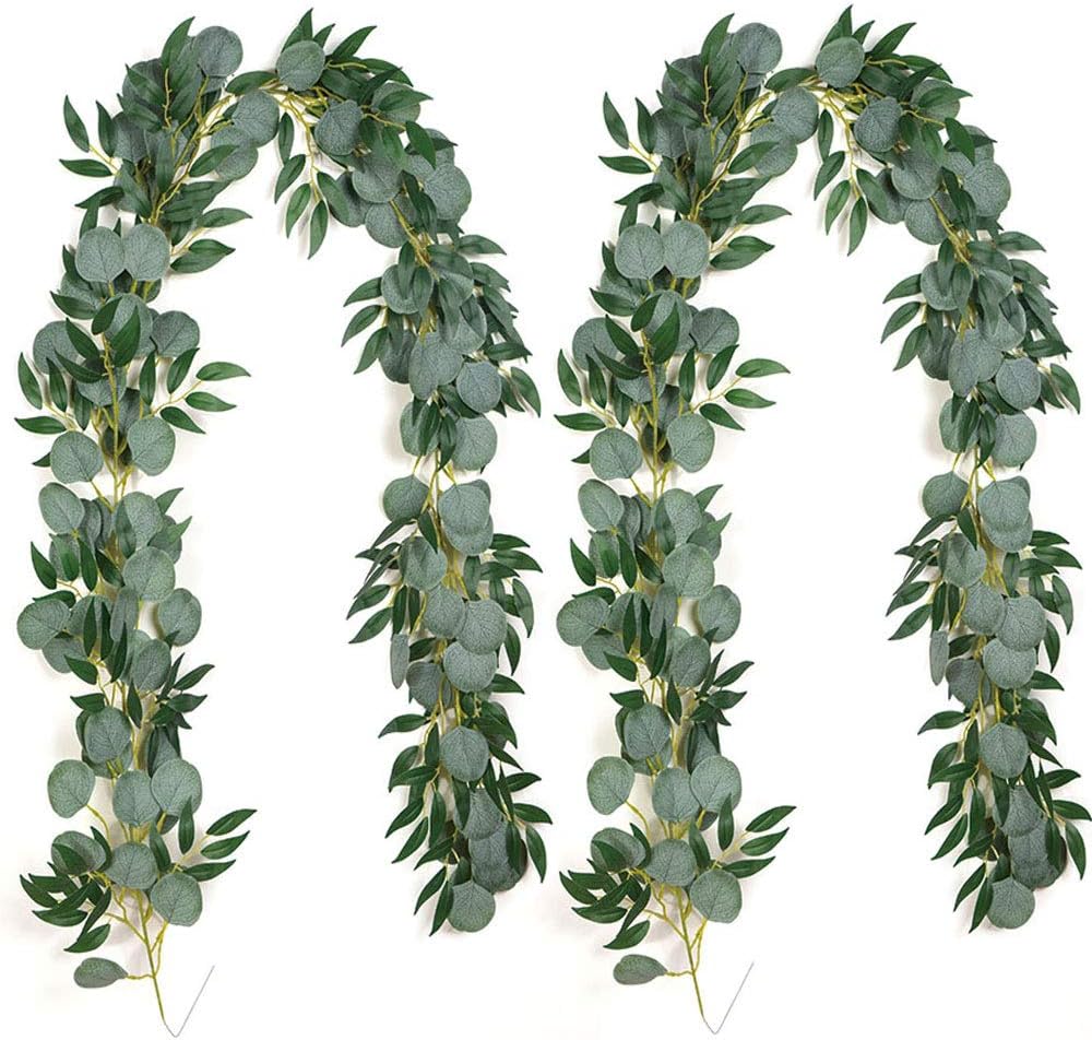 COSCHANO 2 Pack Artificial Eucalyptus and Willow Leaves Garland Greenery Faux Eucalyptus Vines ...