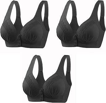 AMhomely 3PC Sports Bras - Women's Front Fastening Wireless Soft Full ...