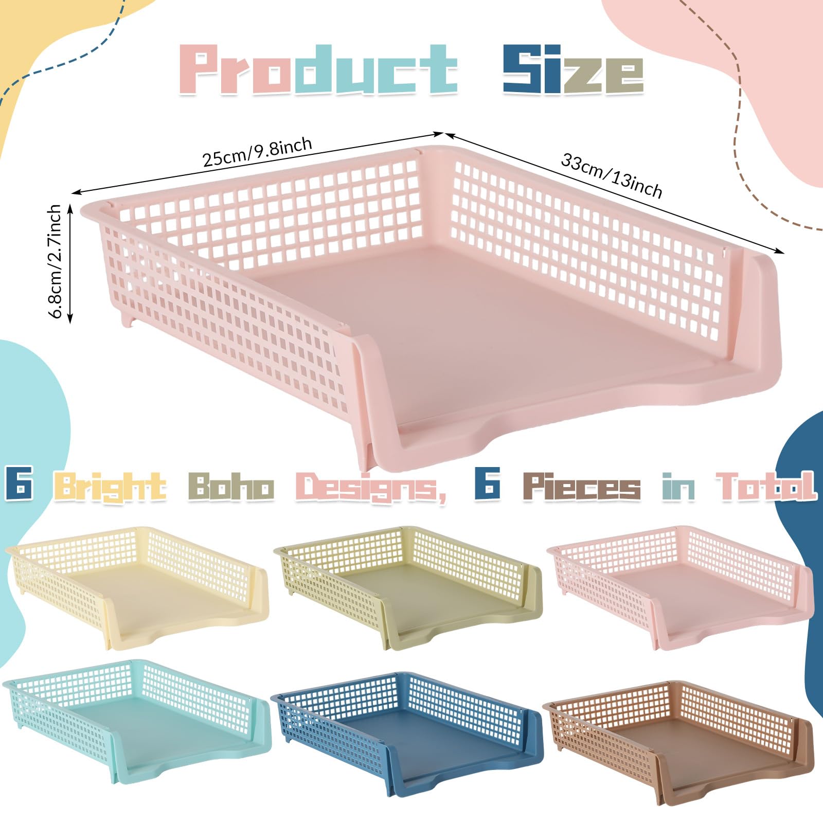 Snapklik.com : Set Of 6 Boho Turn In Trays For Teachers Stackable ...