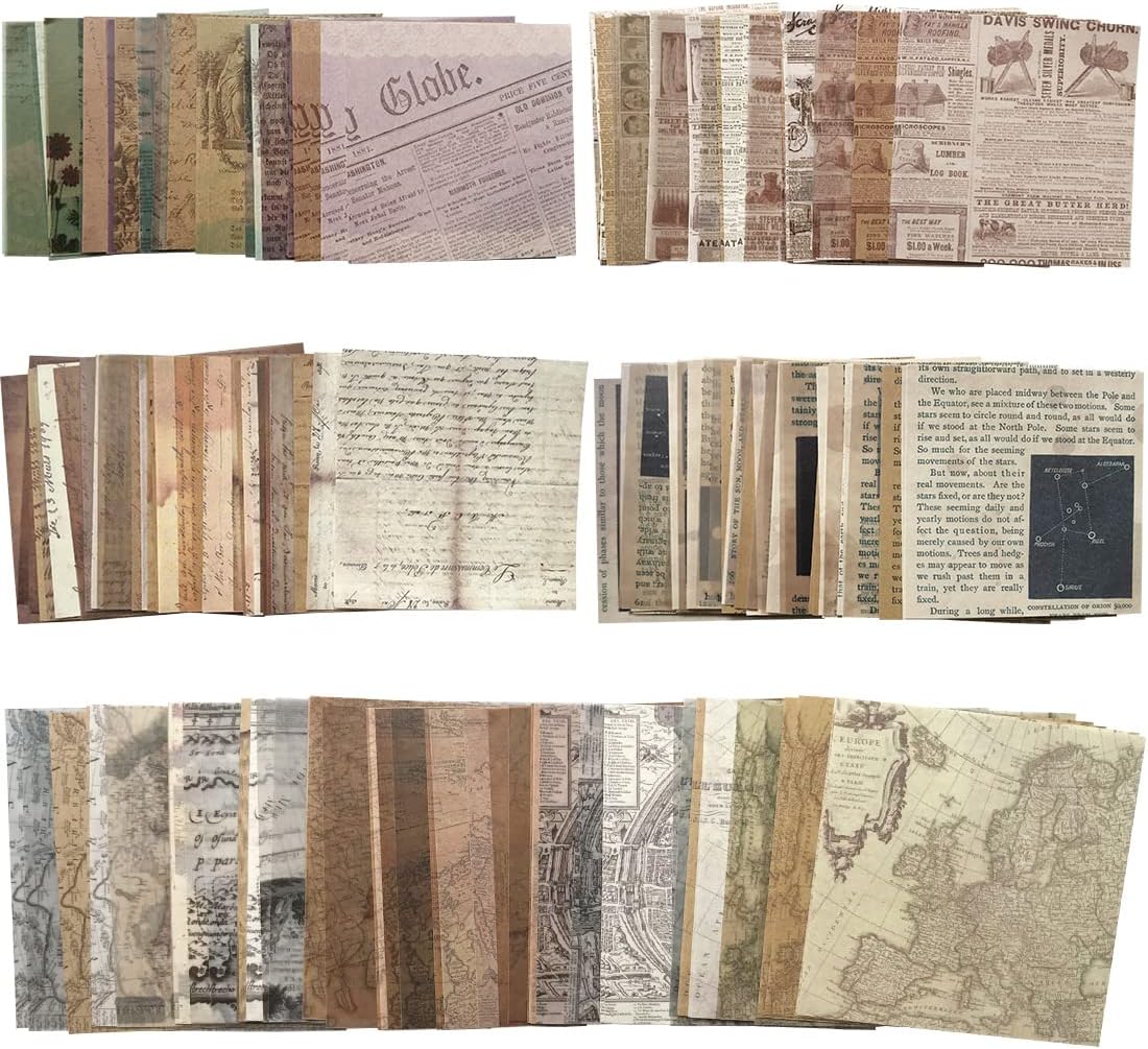 Gnognauq 300 Pcs Vintage Scrapbook DIY Material Paper Pack News Paper ...