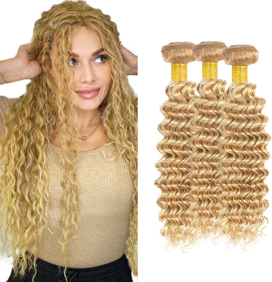 Amazon.com : P27/613 Bundles Blonde Deep Wave Human Hair Bundles ...