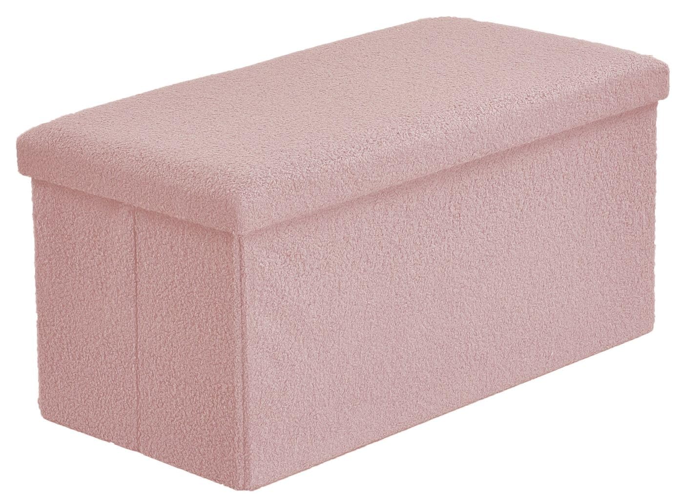 Foldable Storage Ottoman with Lid Teddy Boucle Toy Organizer Footstool ...