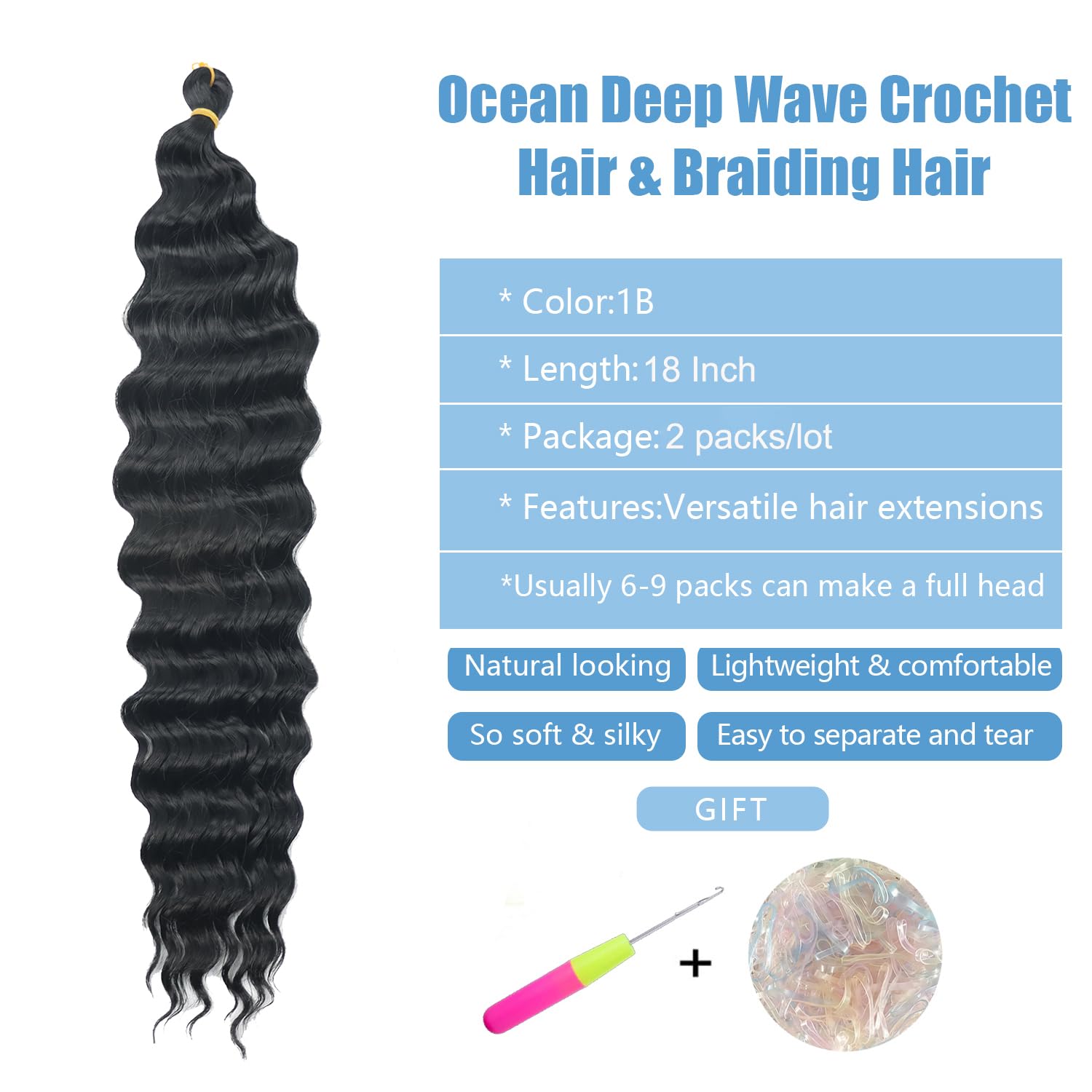 Snapklik.com : Deep Wave Crochet Hair - 18Inch, 2 Packs, Pre-Stretched ...