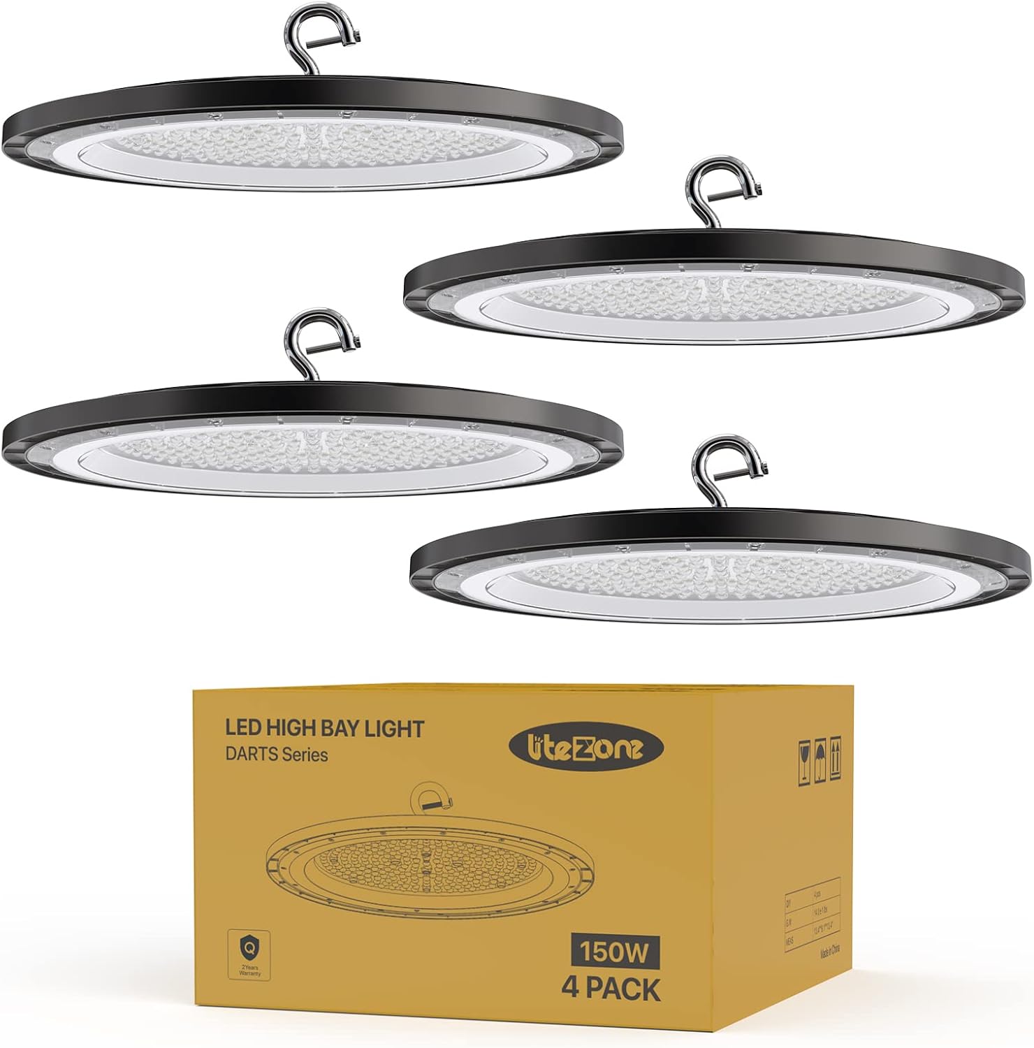 litezone LED High Bay Light 150W 4 Packs 21,000LM with US Plug, UFO LED ...