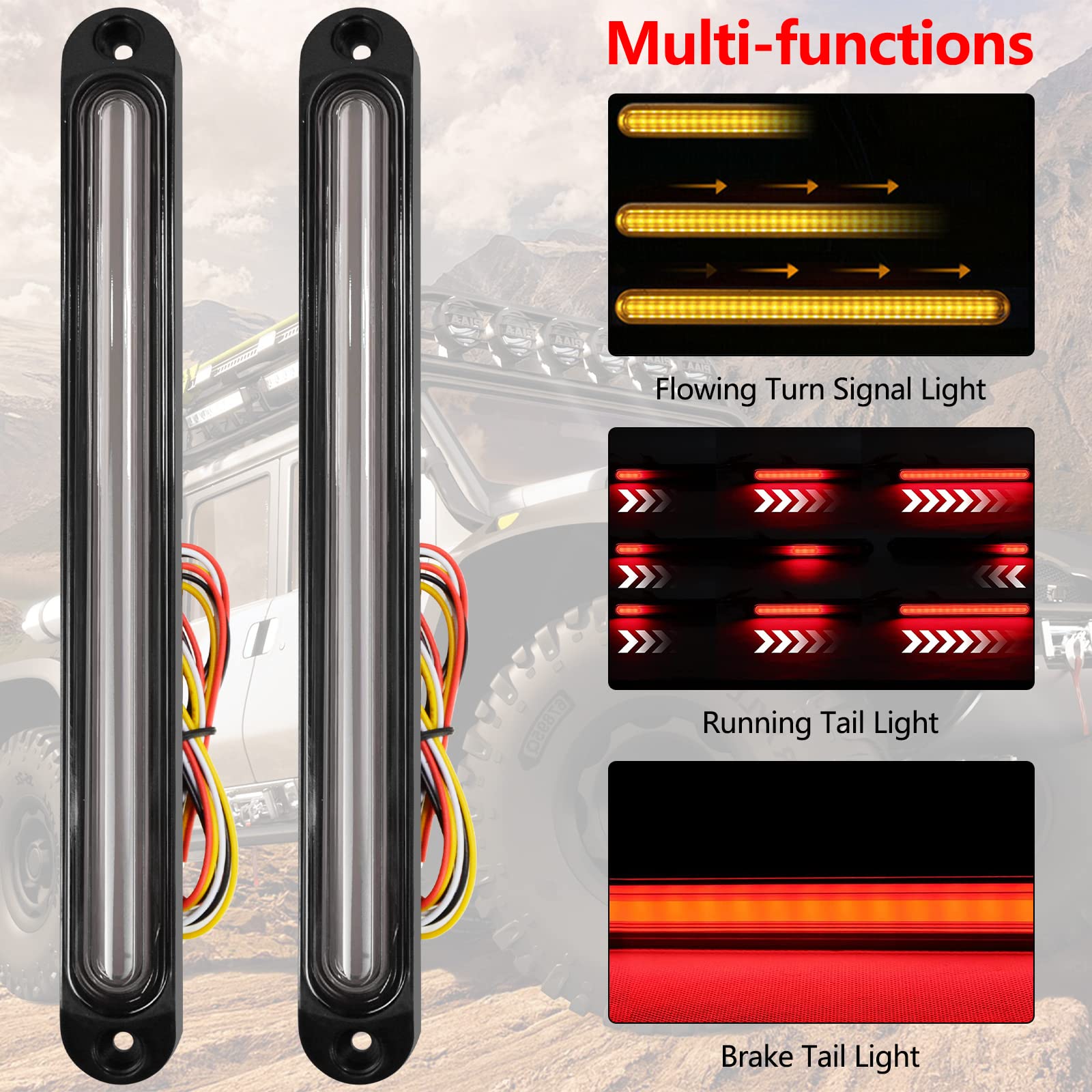 Snapklik.com : 10" LED Trailer Tail Light Bar, Red+Amber Sequential ...