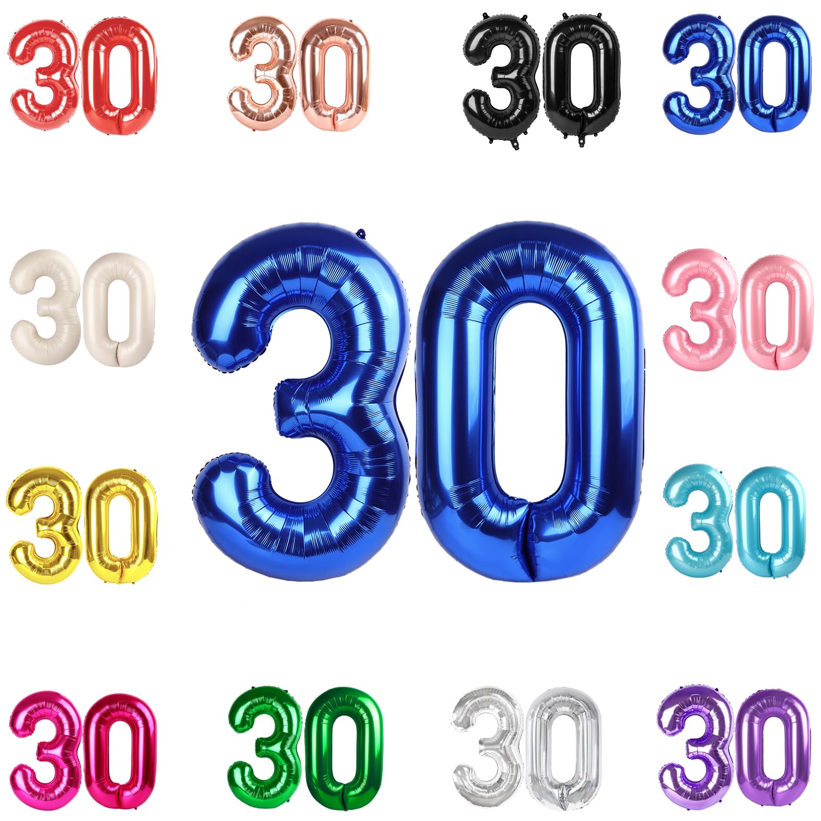 Snapklik.com : 30 Balloon Number, Metallic Blue Number 30th Birthday ...