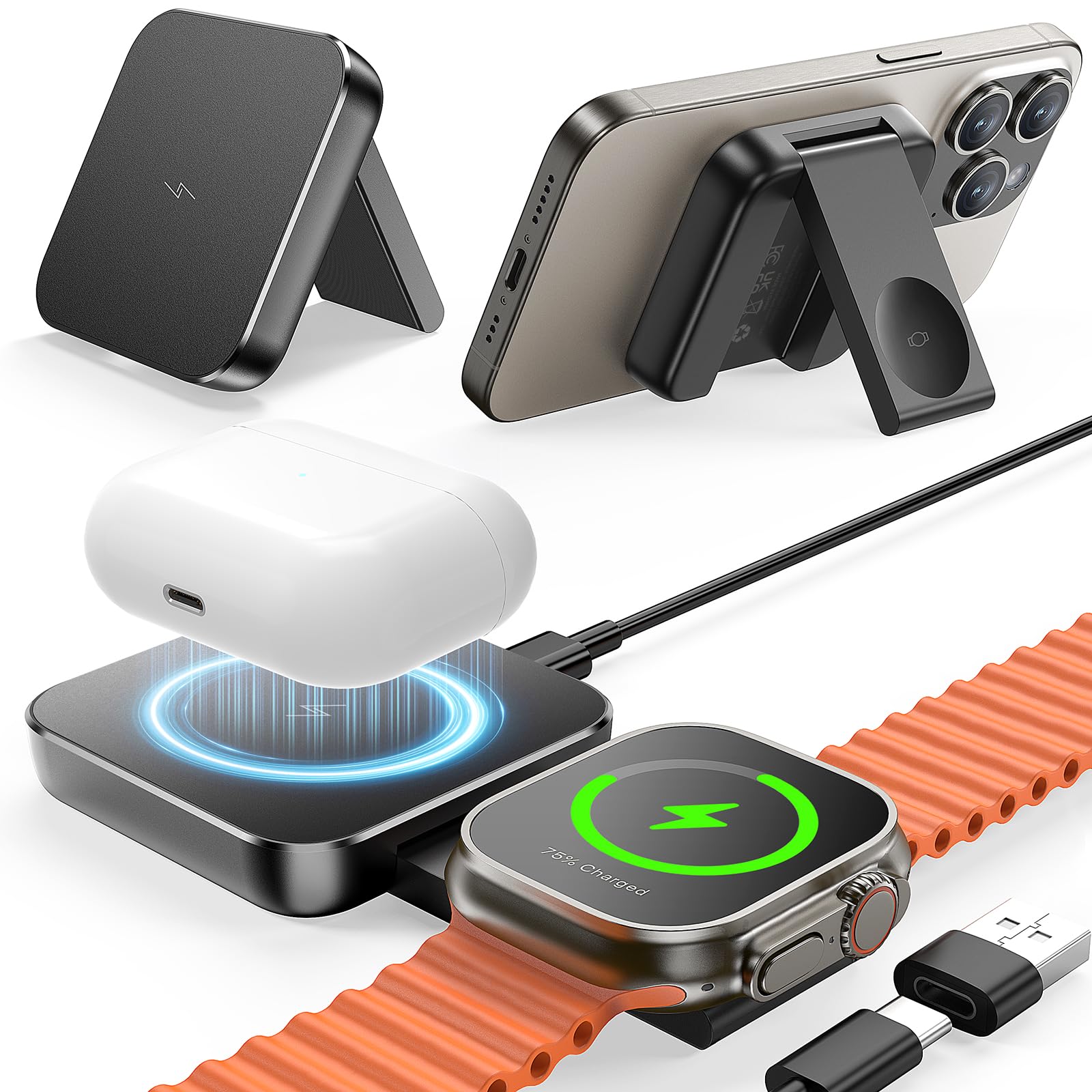 Amazon.com: MOKPR Magnetic 3 in 1 Wireless Stand Charger, Adjustable ...