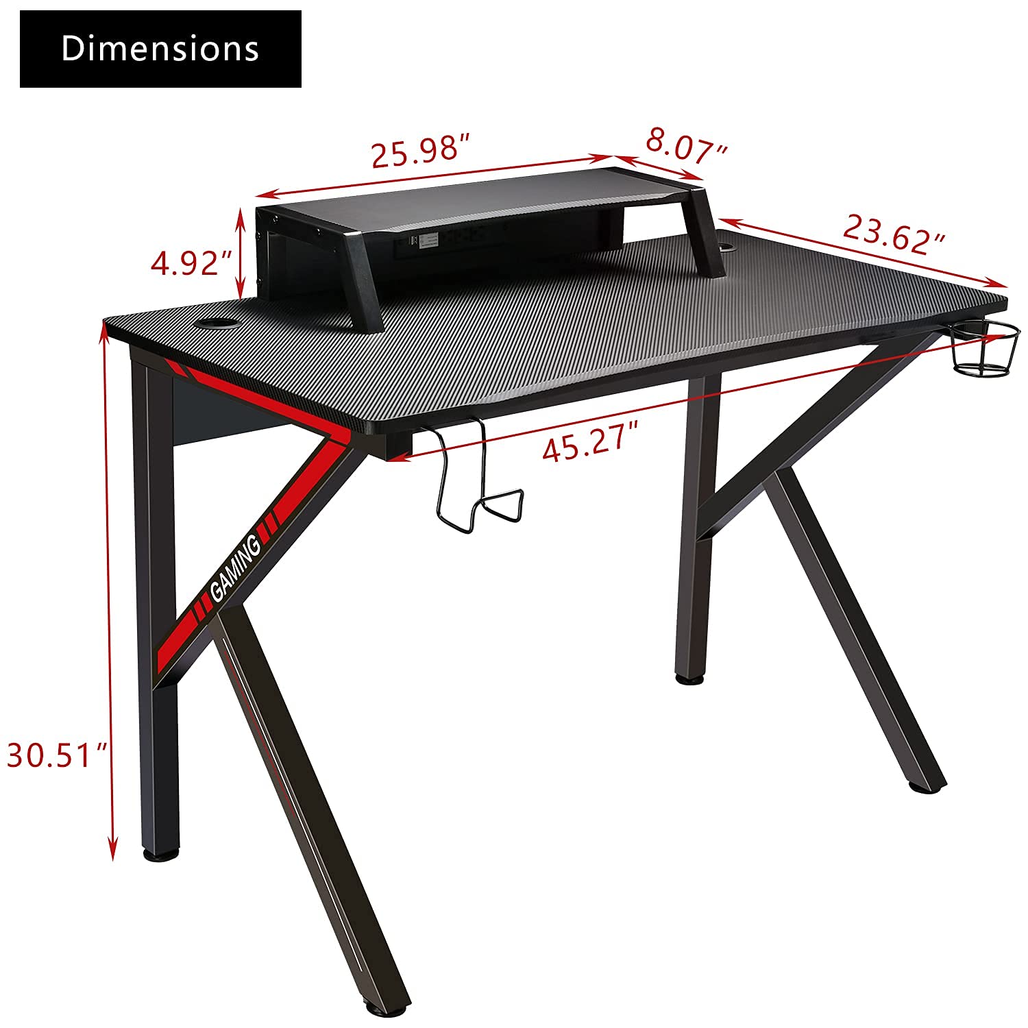 GTRACING Gaming Desk,45 Inch Gaming Table with Built-in Power Strip,K ...