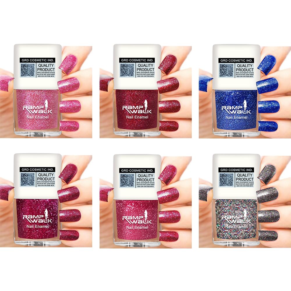 Buy Ramp Walk High Gloss Glitter Nail Polish Quick Dry & Long Lasting 5 ...