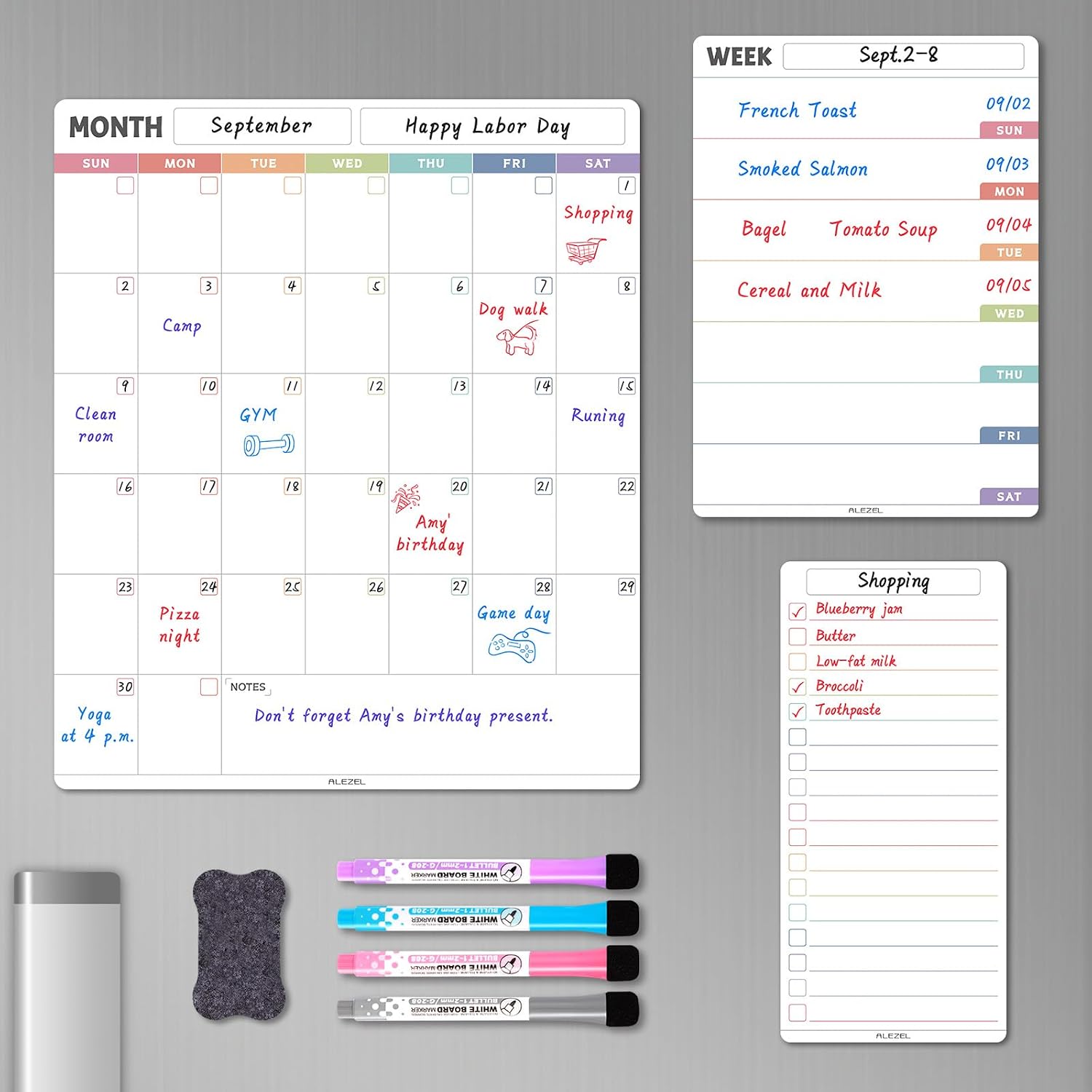 Amazon.com : ALEZEL Magnetic Fridge Calendar Whiteboard, Dry Erase ...