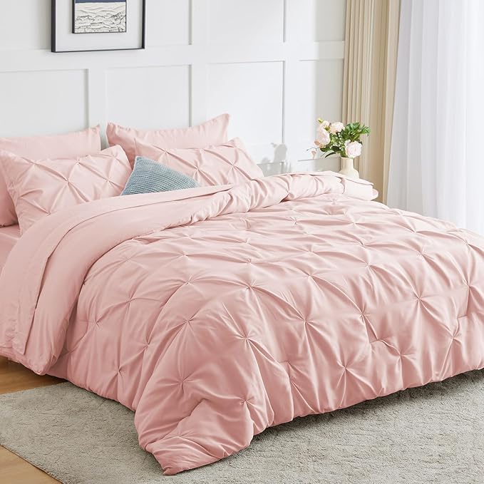 Amazon.com: HIMEET- Pink Comforter Set Queen (88"x88") 7 Pieces Blush ...