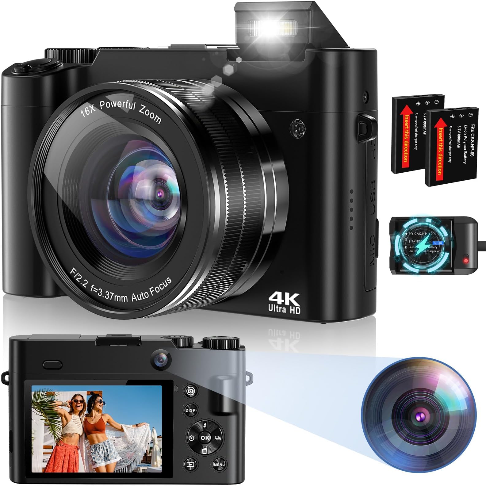 Cámara Digital, CCN 4K 48MP Cámara de Fotos con 180 ° Flip 3.0 "de ...