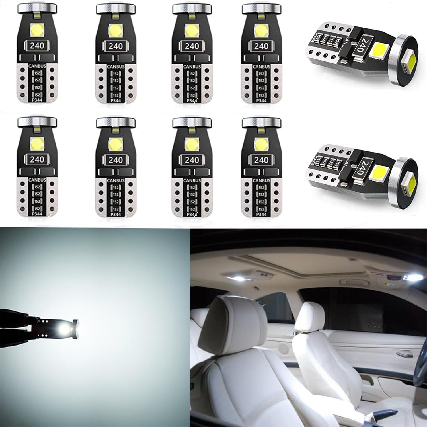 SIGANDG 10 Pieces W5W T10 LED ampoule voiture 12V 6500k 120LM COB ampoule de remplacement,168 ...