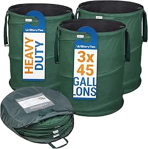 GloryTec 3-pack Pop Up Garden Bags | 45 Gallons Per Bag | Reusable Yard ...