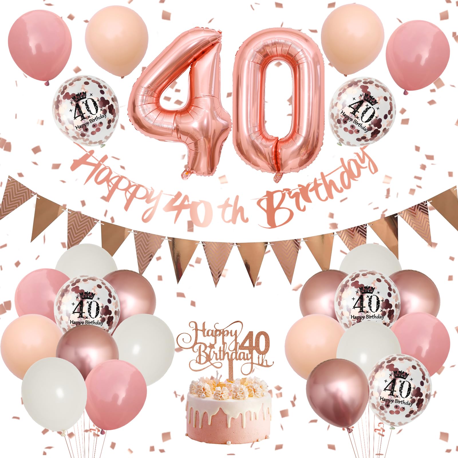 Amazon.com: 40th Birthday Decorations Retro Pink Rose Gold,40th ...