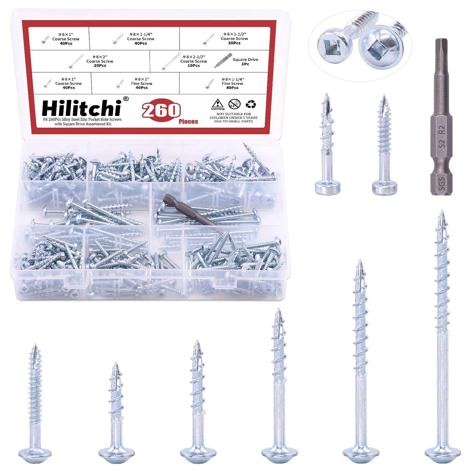 Snapklik.com : Hilitchi #8 Alloy Steel Zinc Pocket Hole Screws Weather ...