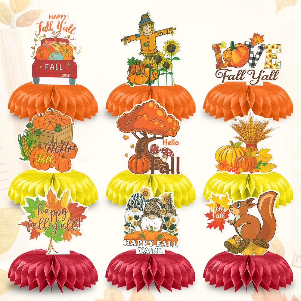 Amazon.com: Hying 9 PCS Fall Gnomes Honeycomb Centerpieces for Table ...