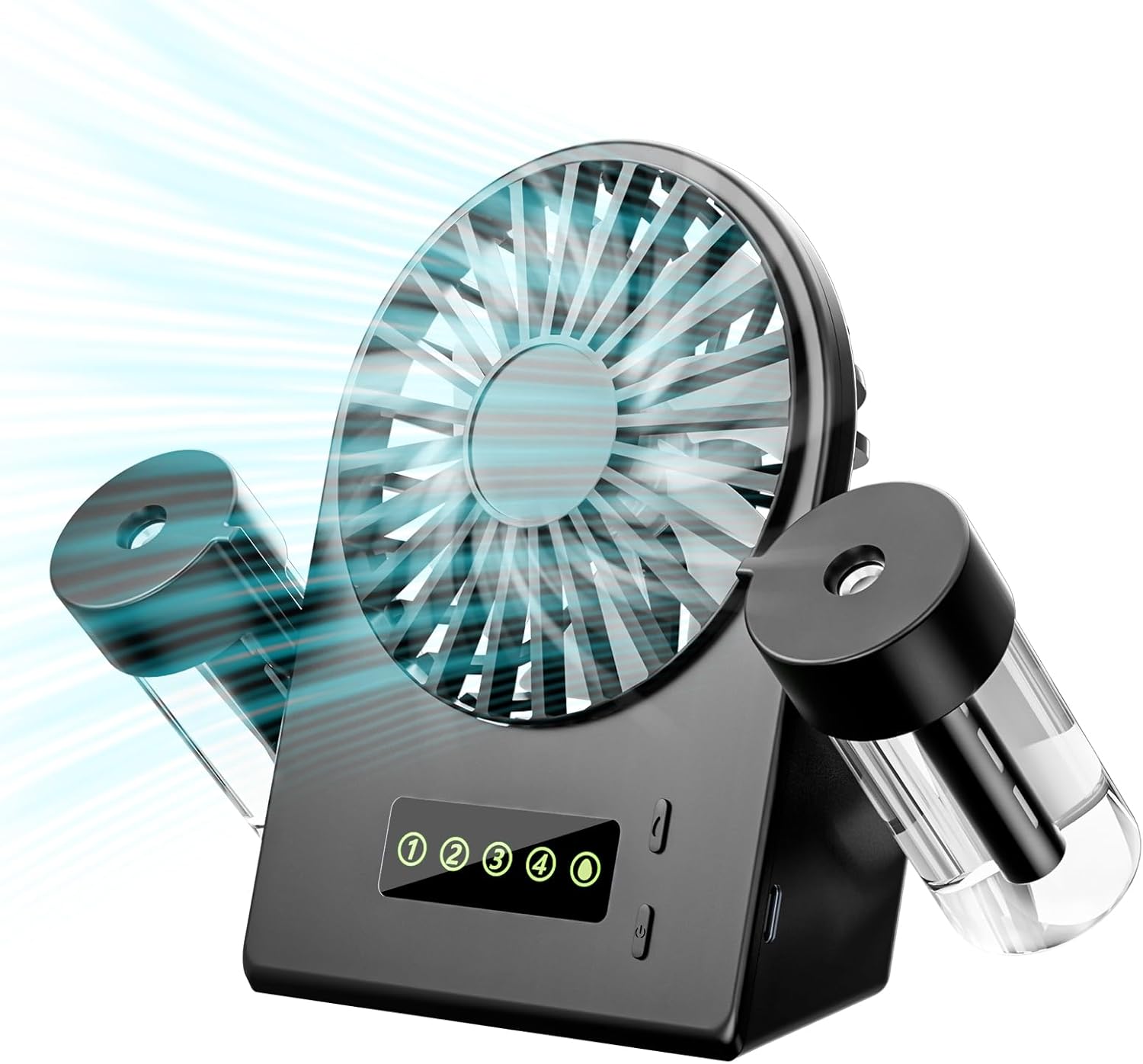 JIZZU USB Desk Fan with 2 Sprayers, Desktop Personal Fan with 4 Speeds ...