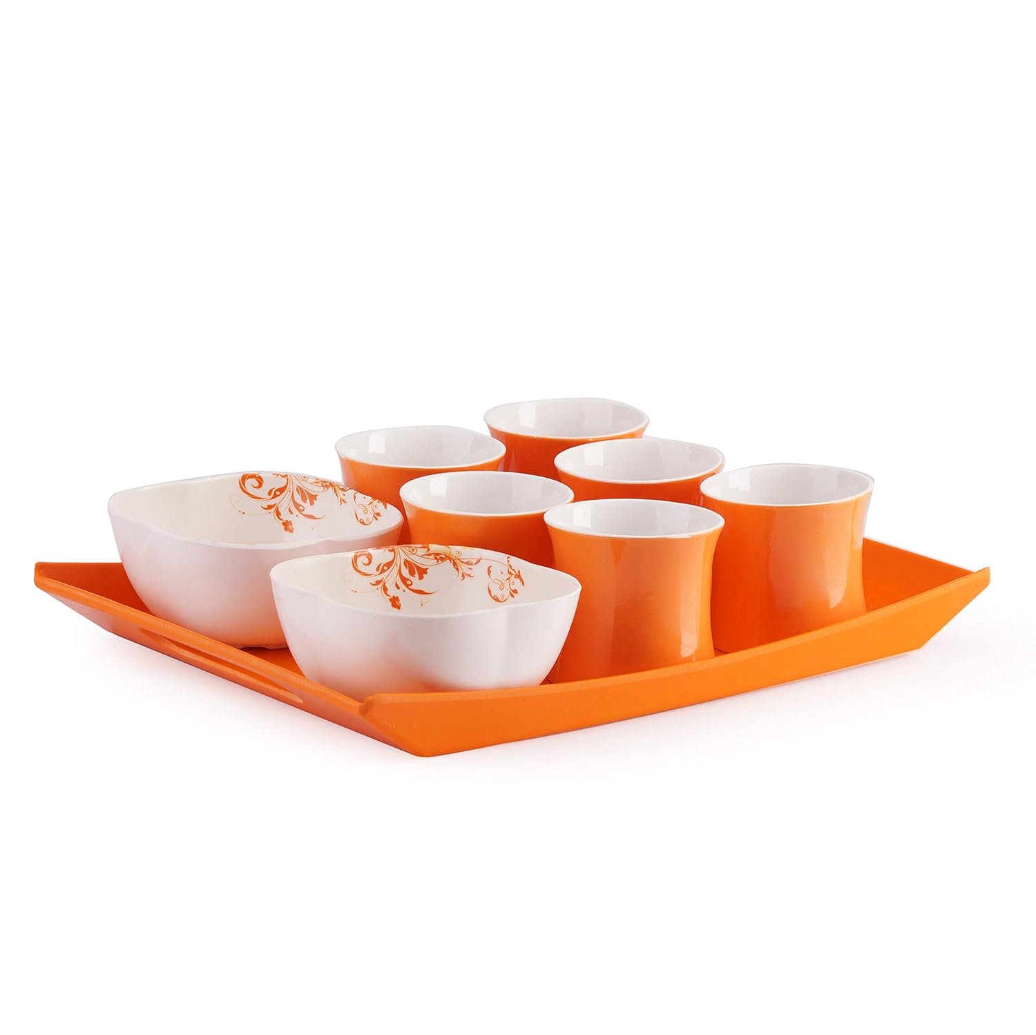 Bohra 6 Pieces Ceramic Mug Set with Tray & Bow Serving Set (6 Pcs Mug ...